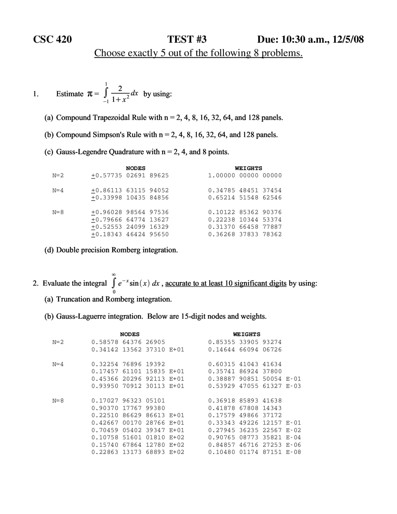 8 Solved Questions To Evaluate The Integrals Exam 3 Csc 420 Docsity