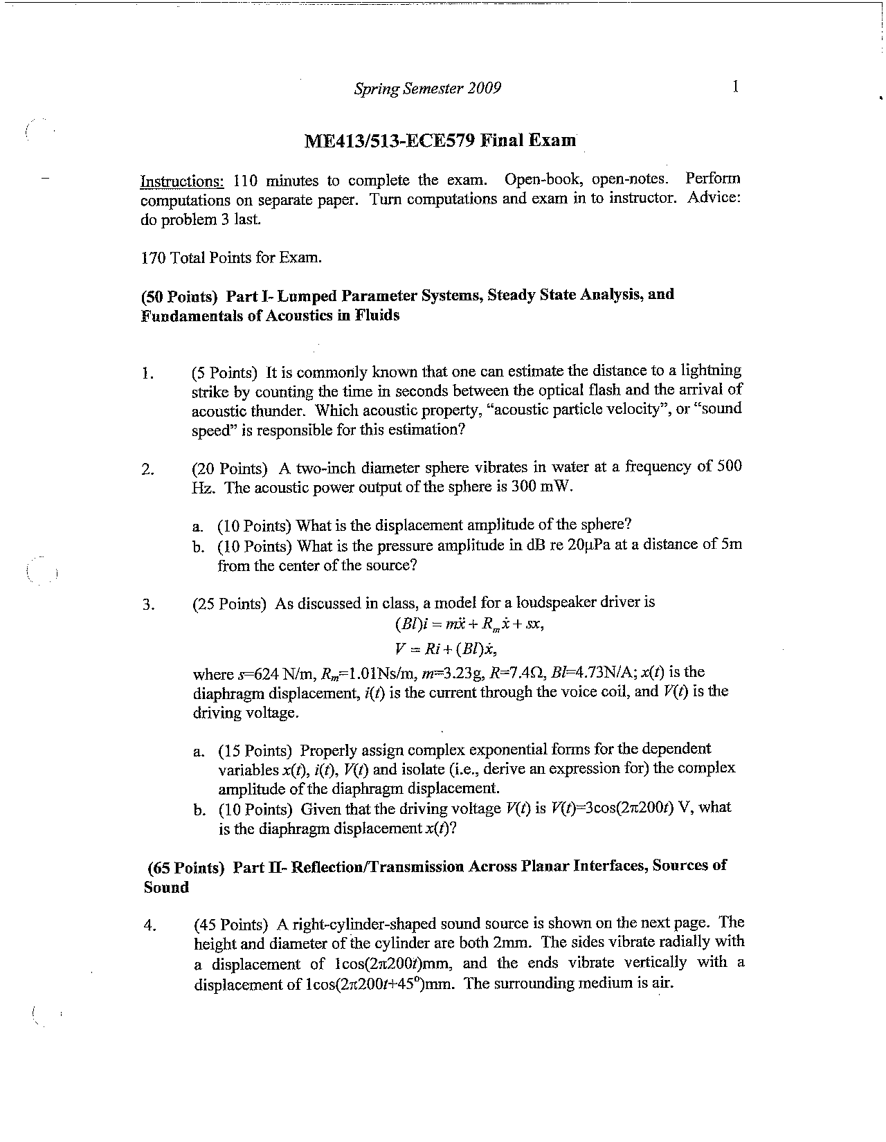 9 Questions On Engineering Acoustics With Solution Final Exam Me