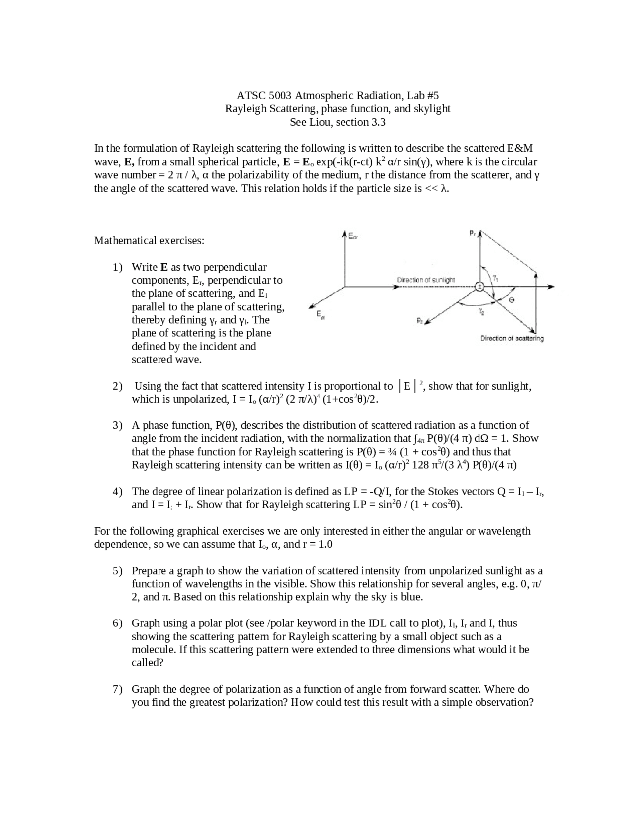Rayleigh Scattering, Phase Function and Skylight - Laboratory 5 Report ...