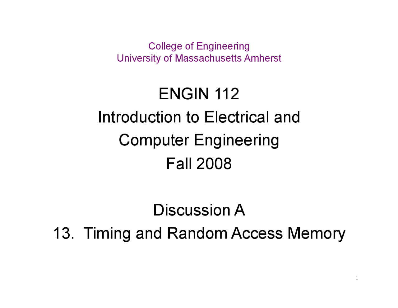 Timing And Random Access Memory Lecture Notes Engin 112 Docsity