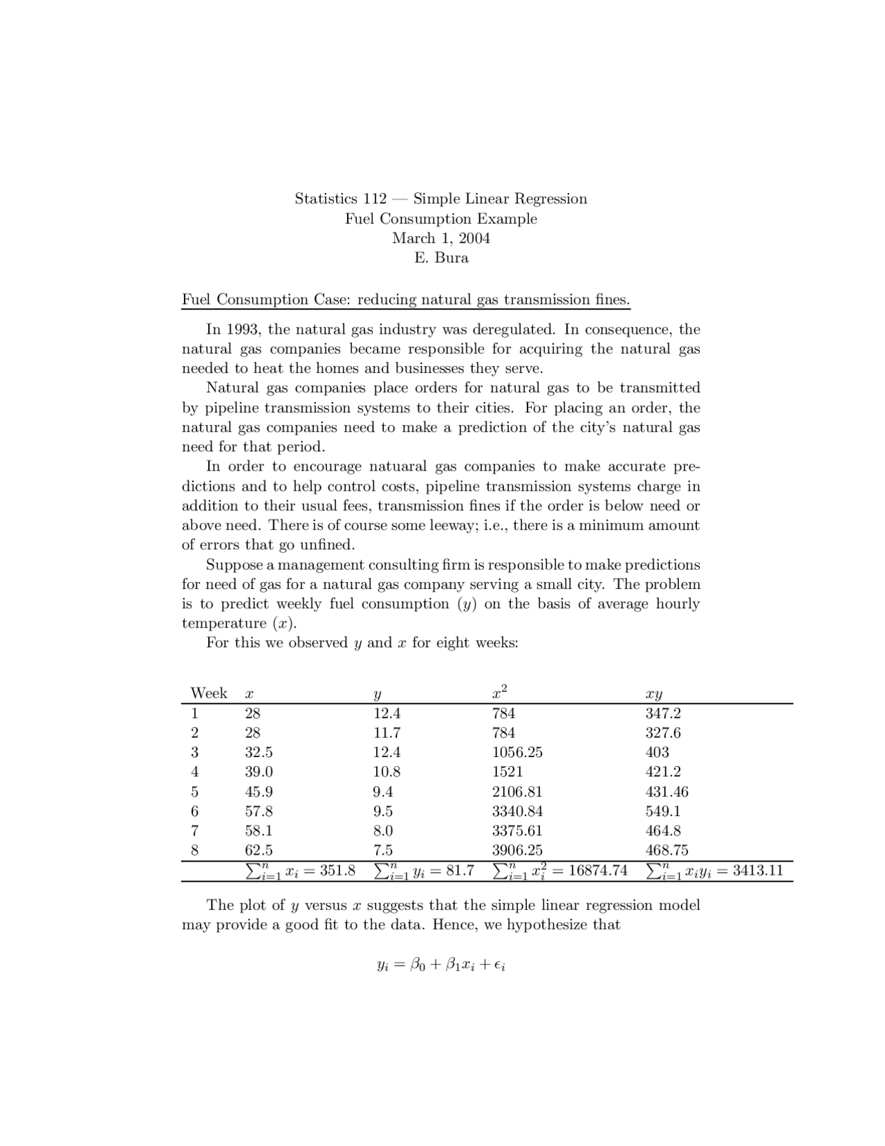 Simple Linear Regression Final Exam Stat 112 Docsity