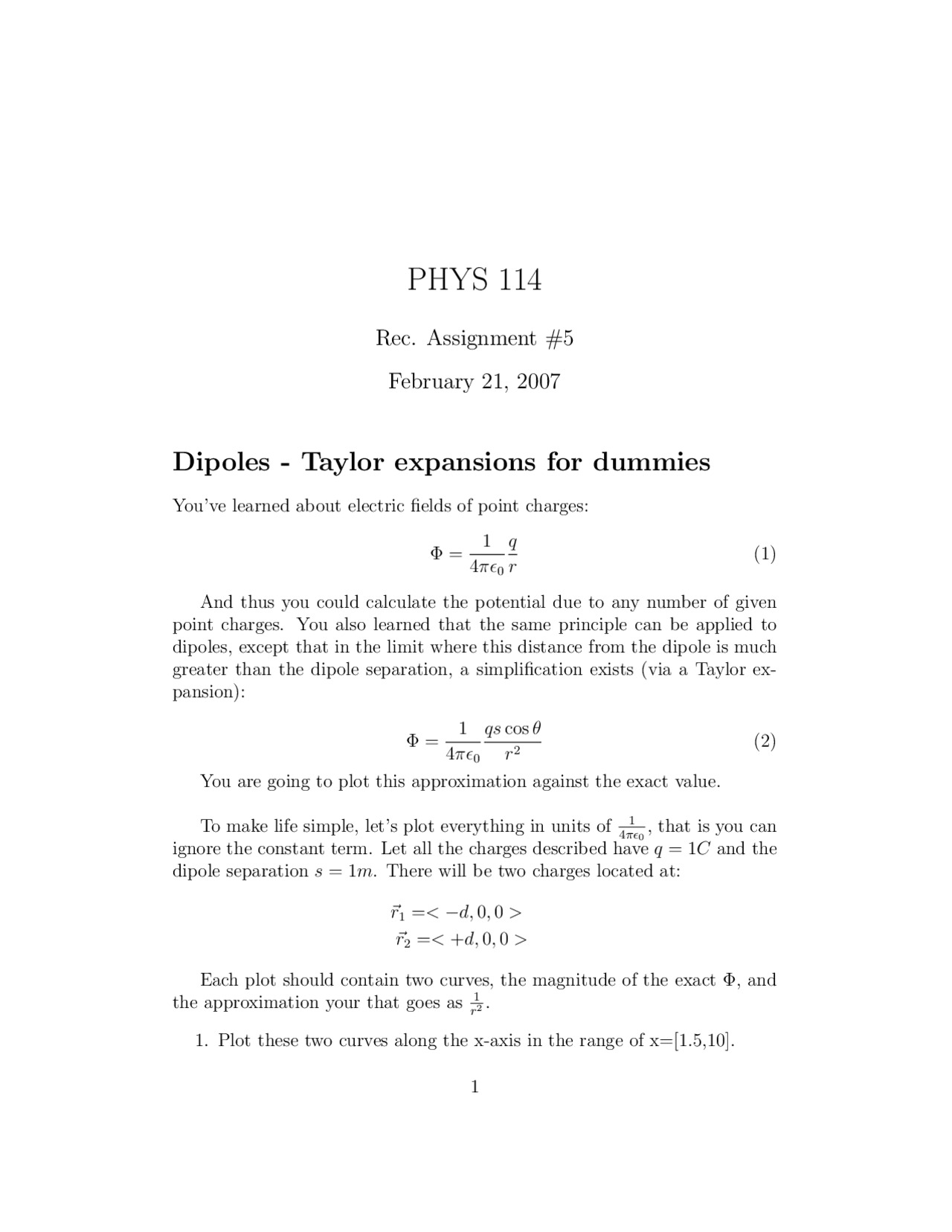Dipoles - Taylor Expansions for Dummies | PHYS 114 - Docsity