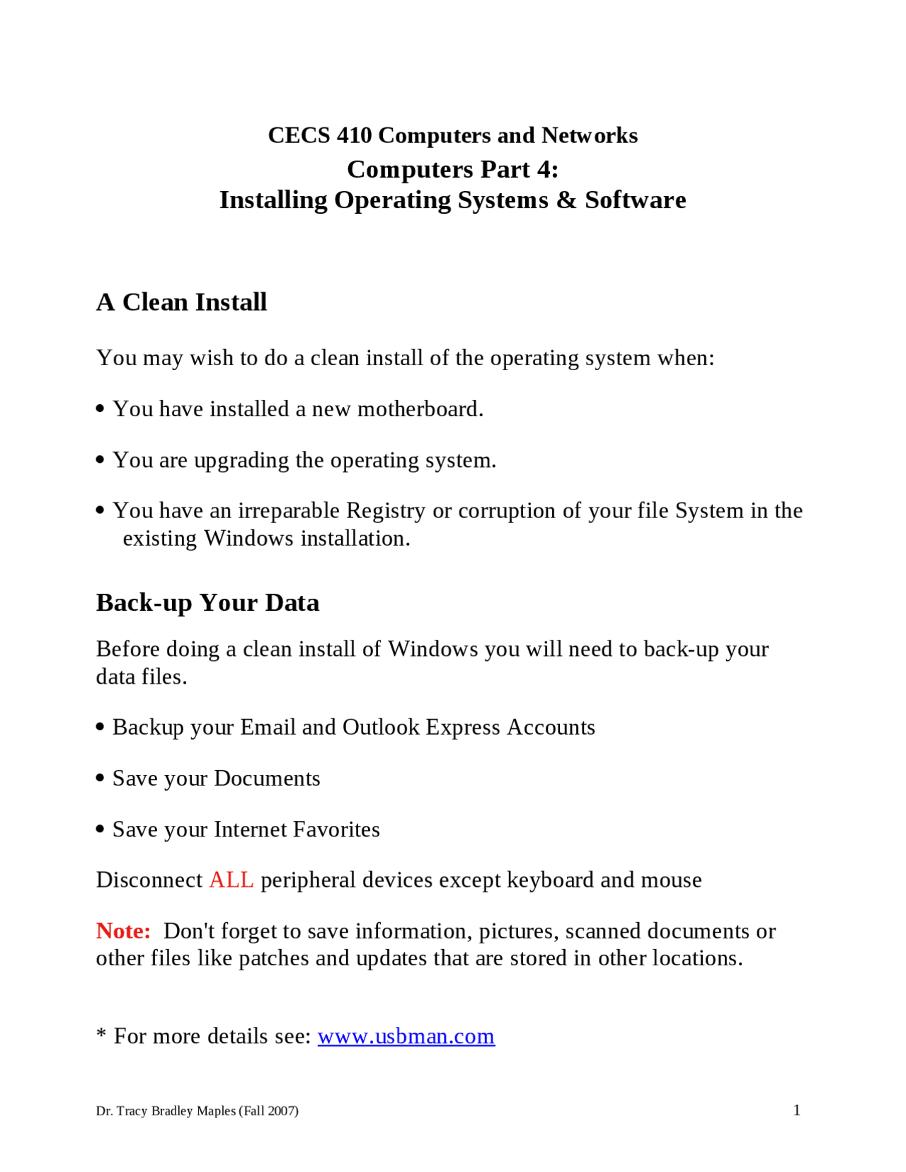 Installing Operating Systems and Software: A Guide to Clean Installs - Prof. Tracy Maples ...