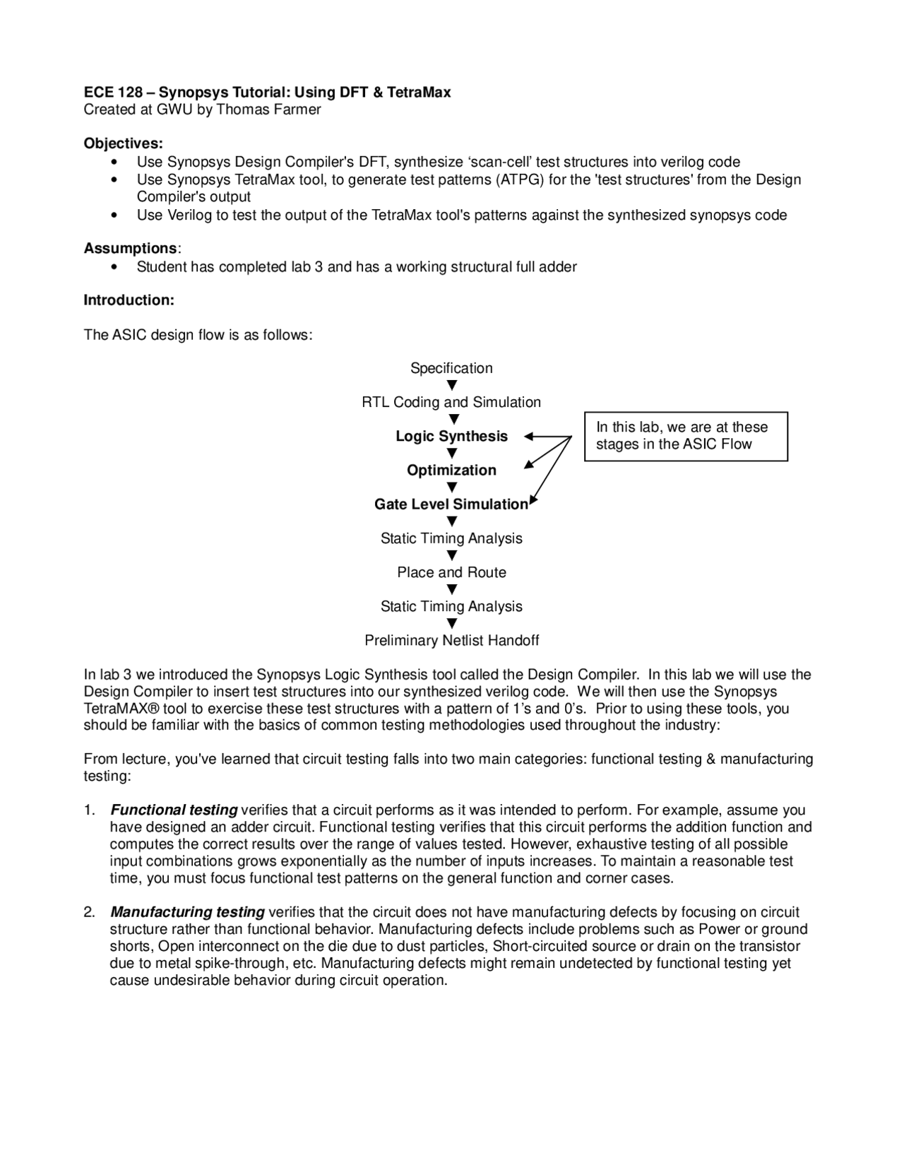 Synopsys Tutorial: Using DFT and TetraMax - Laboratory | ECE 128 | Lab Reports Electrical and ...