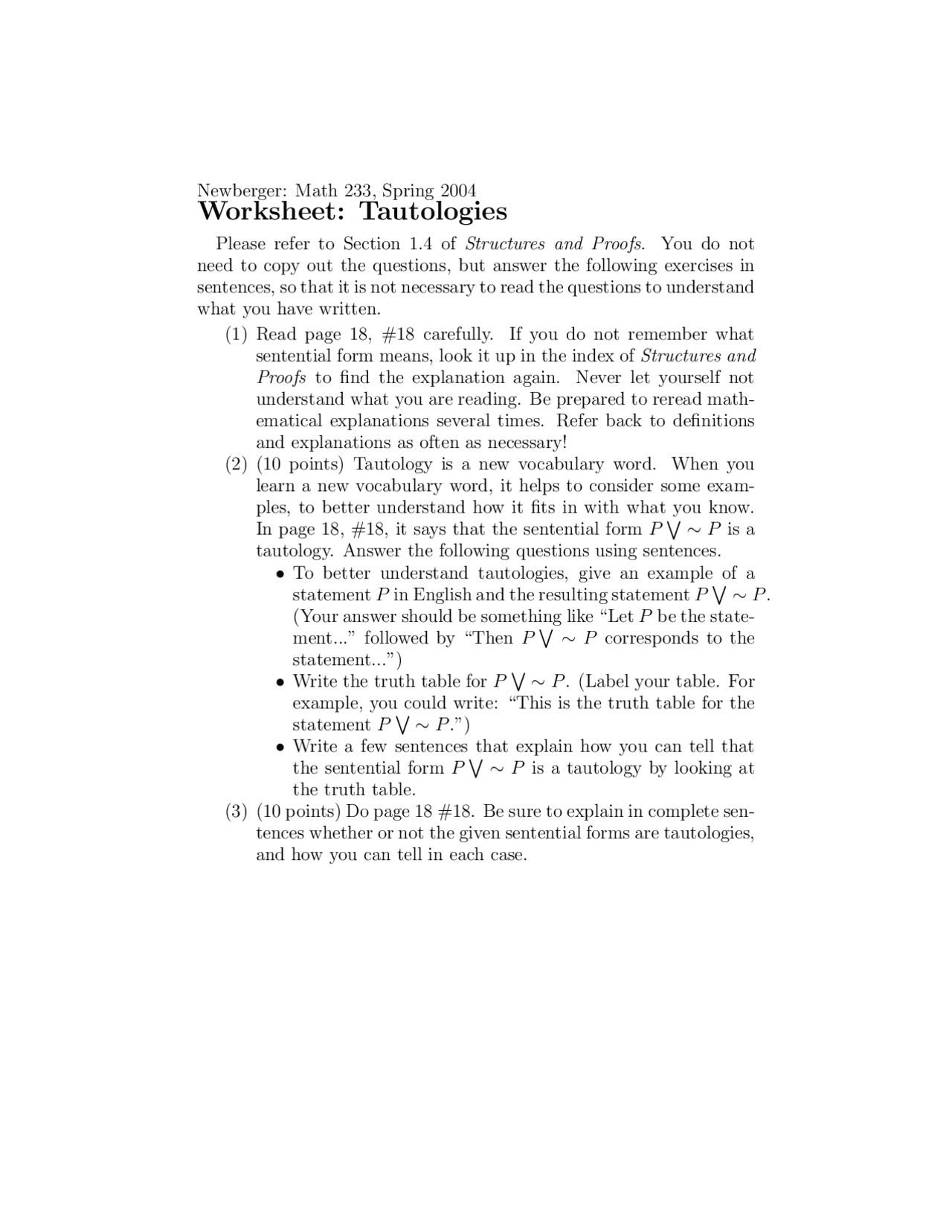 Worksheet: Tautologies - Fundamental Concepts for Advanced Mathematics ...
