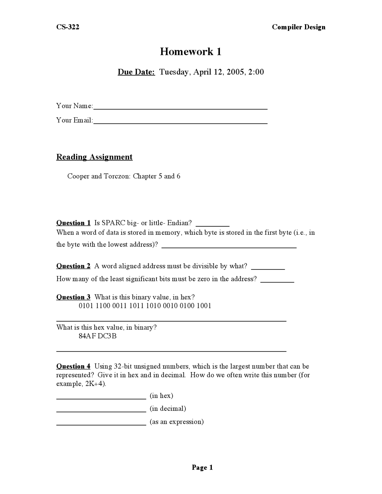 42 Questions On Compiler Design Assignment 1 Cs 322 Docsity