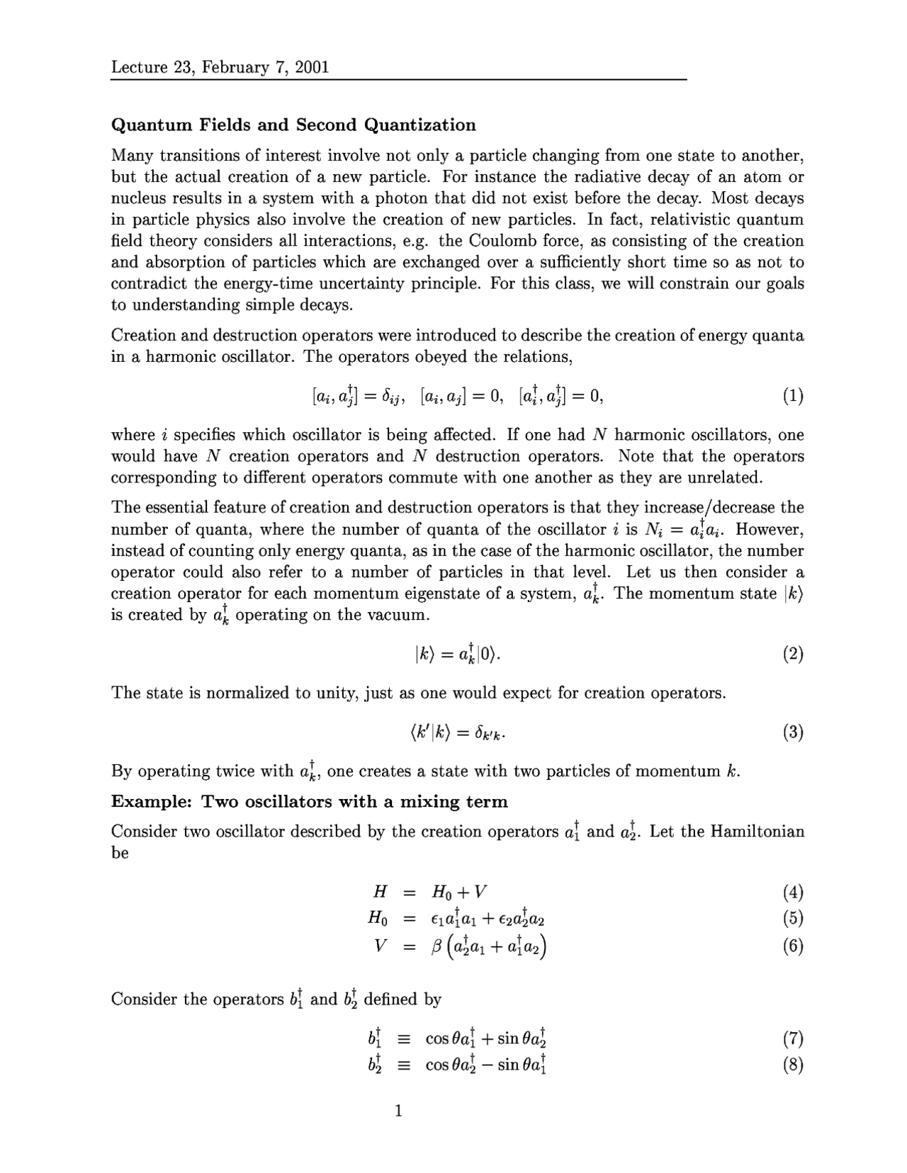 Notes On Quantum Fields And Second Quantization Phy 851 Docsity