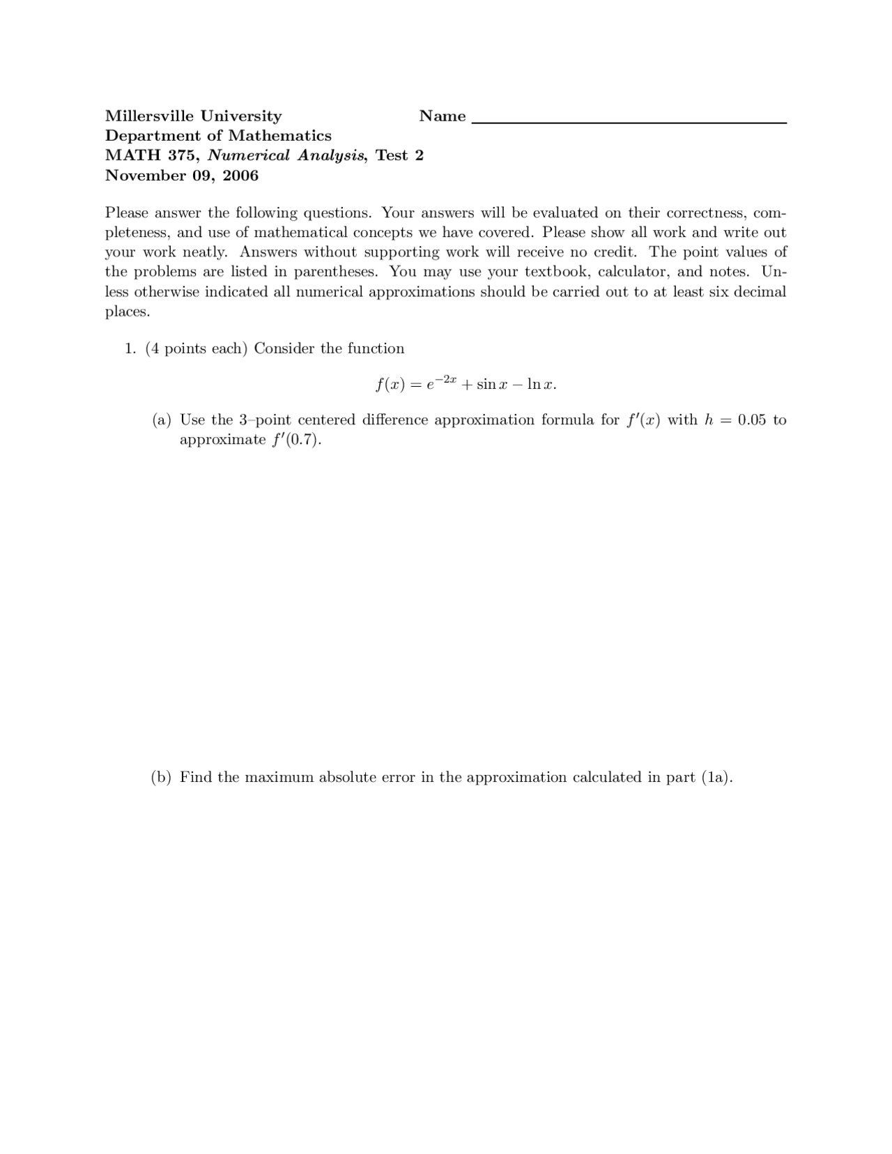 9 Problems on Maximum Absolute Error - Examination 2 | MATH 375 - Docsity