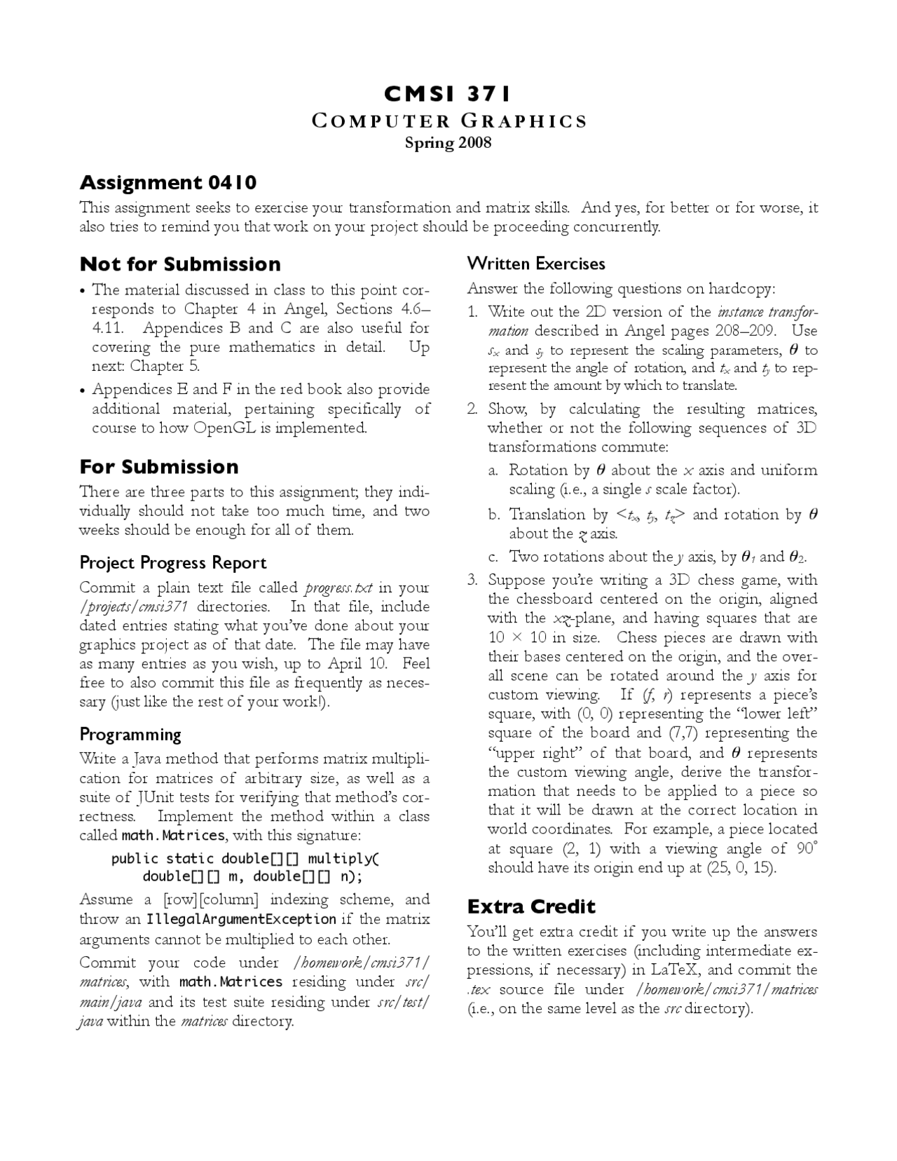 Project Progress Report Computer Graphics Assignment Cmsi 371
