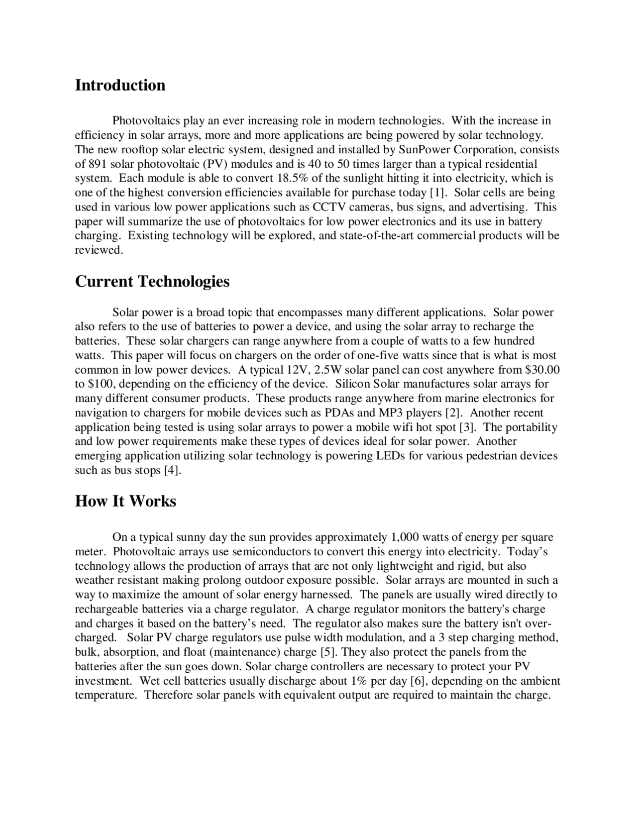 An Introduction to Current Technology in Photovoltaics - Paper | ECE 4007 - Docsity