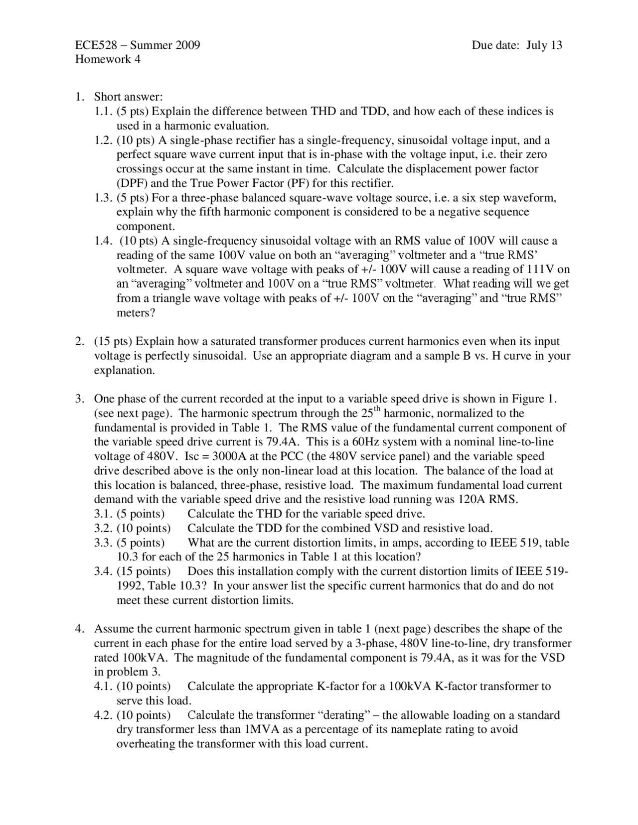 Understanding Power Quality Assignment 4 Questions Ece 528 Docsity