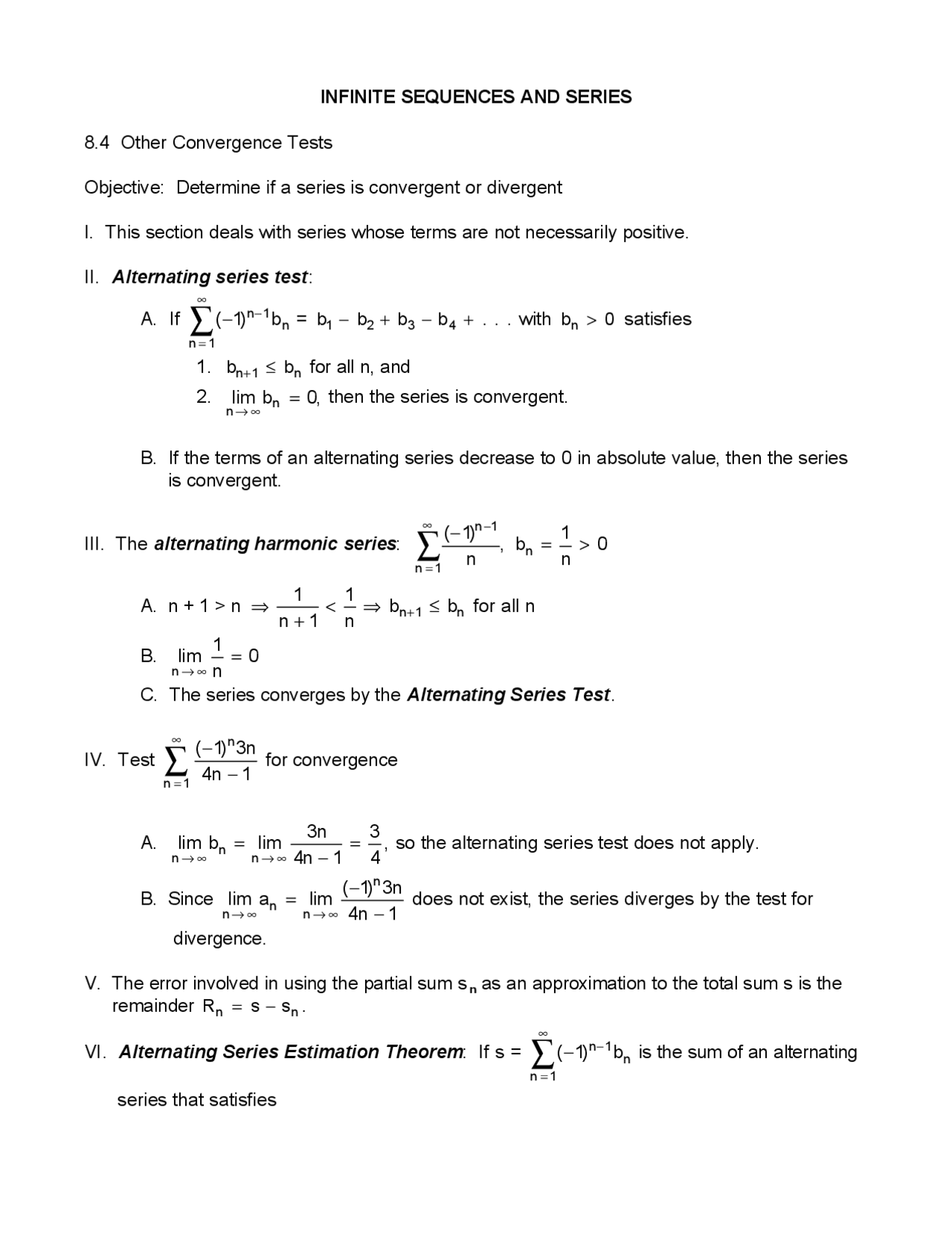 Exam 1 For Infinite Sequences And Series Calculus Ii Math 1920