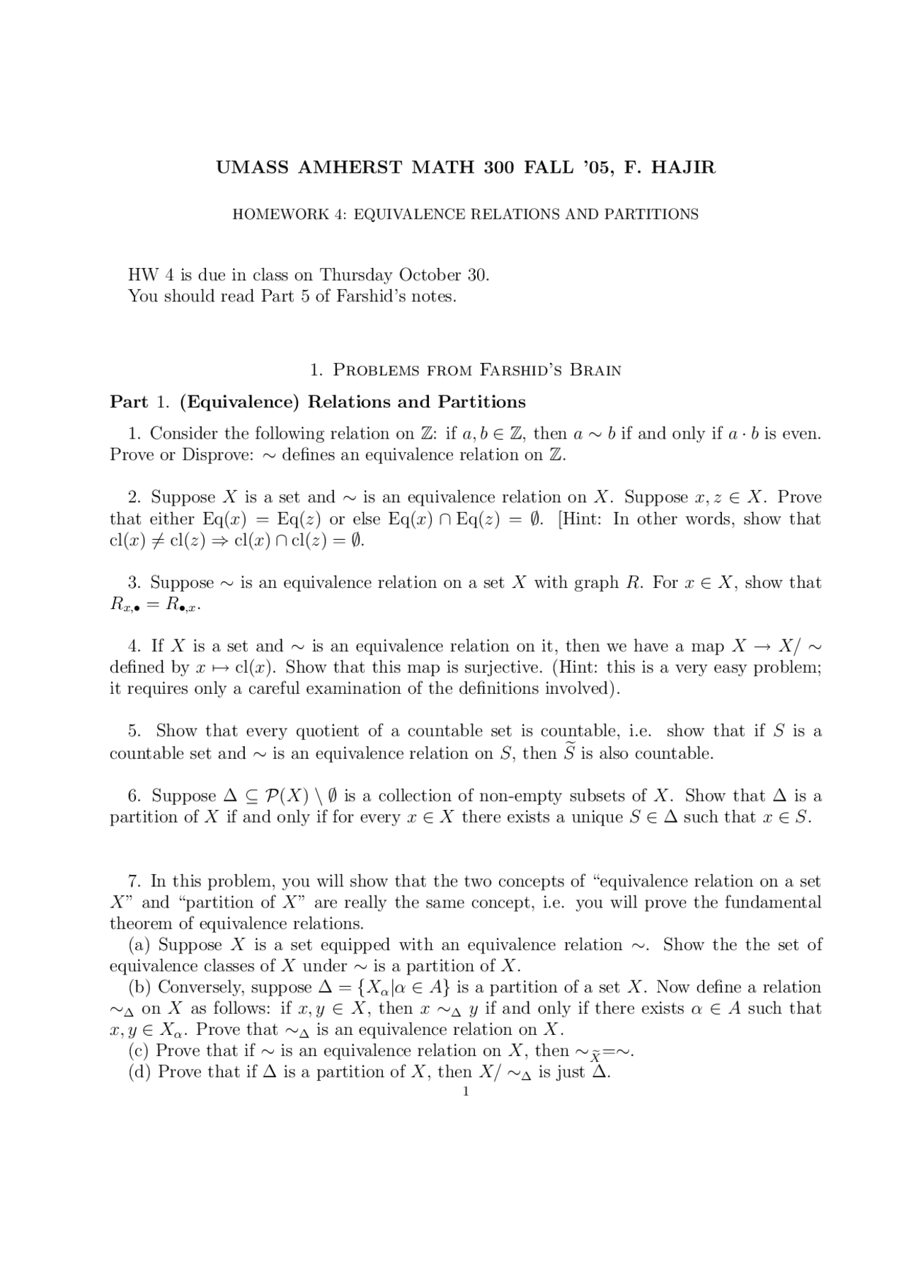 Homework 4 Equivalence Relations And Partitions Math 300 Docsity