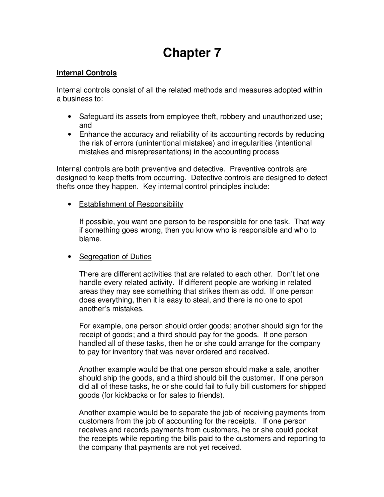 Chapter 7 Internal Controls Elementary Financial Accounting Acct
