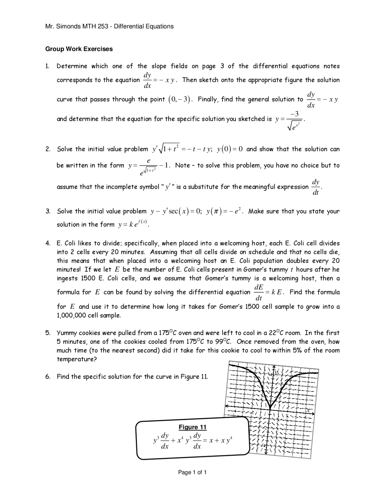 Differential Equations Calculus Iii Group Work Exercises Mth 253