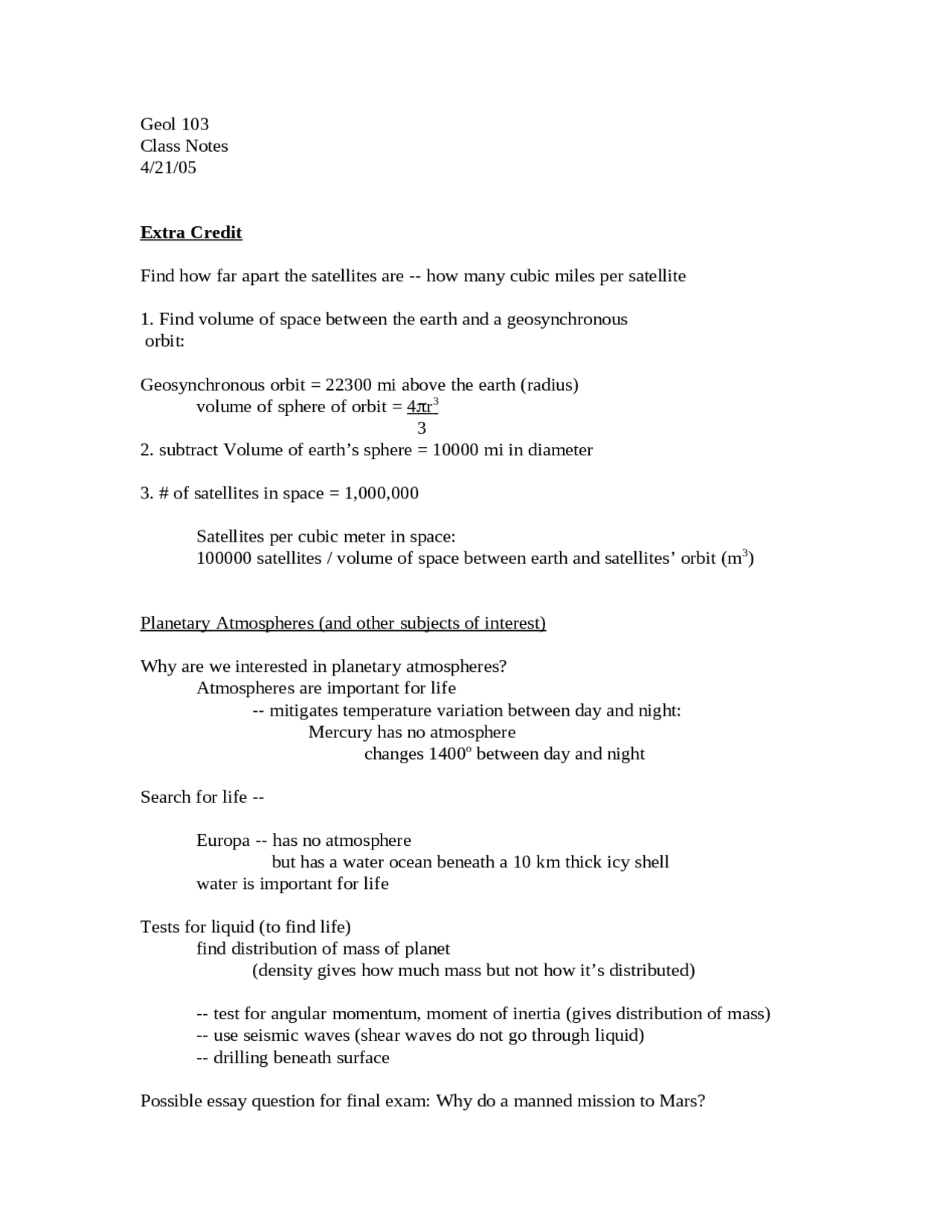 Planetary And Space Science Class Notes Geol 103 Docsity
