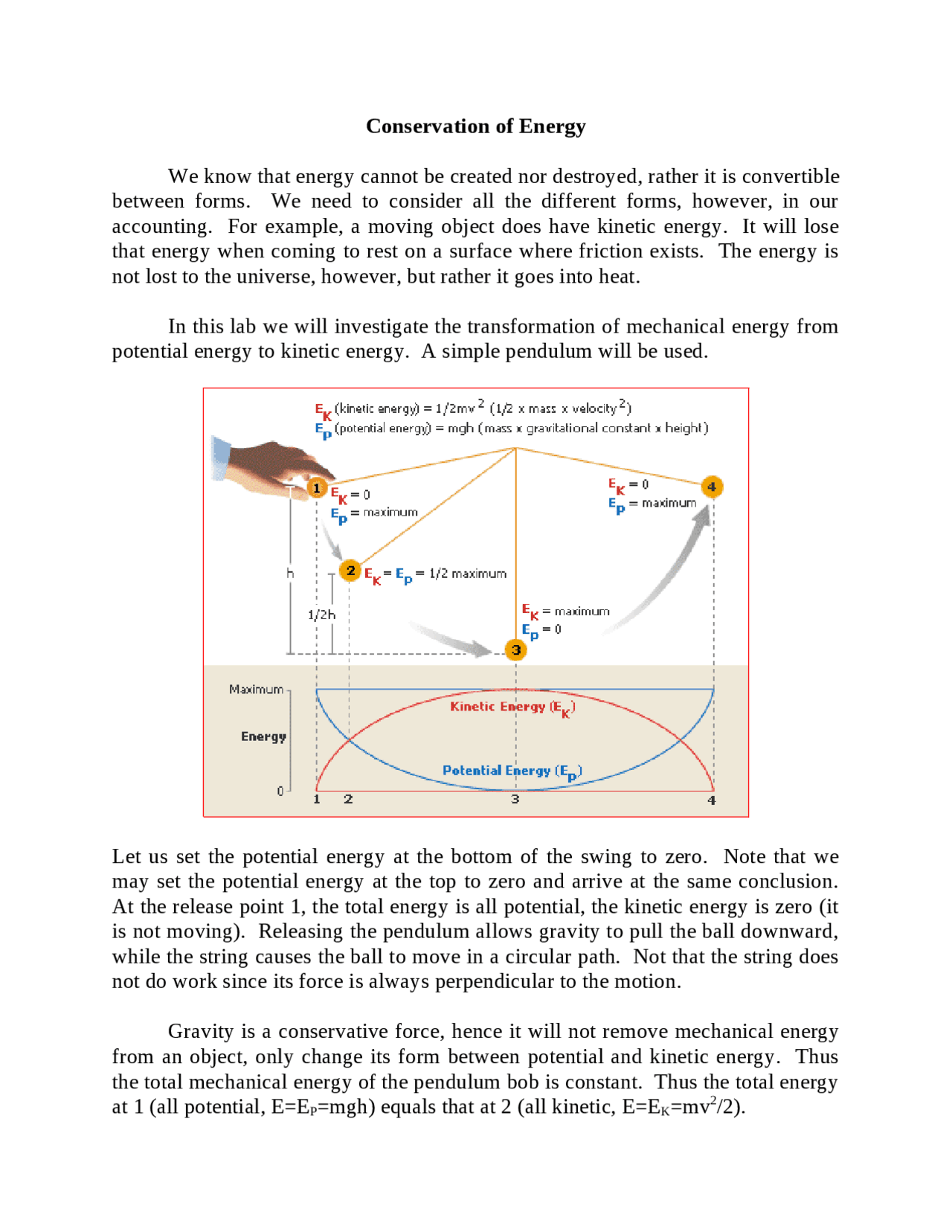Conversation Of Energy Laboratory Sci 106 Docsity
