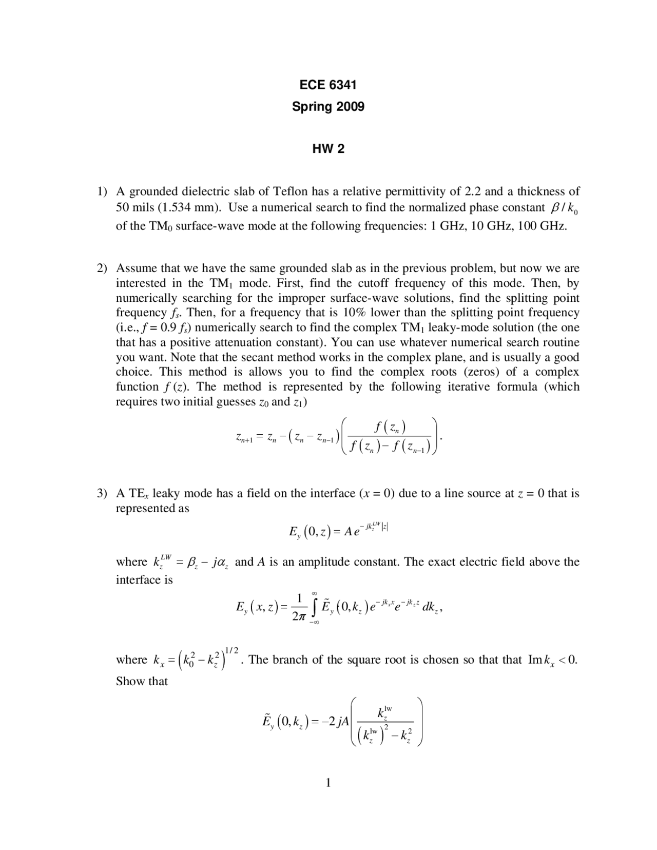 Practice Homework 2 Advanced Electromagnetic Waves Ece 6341 Docsity