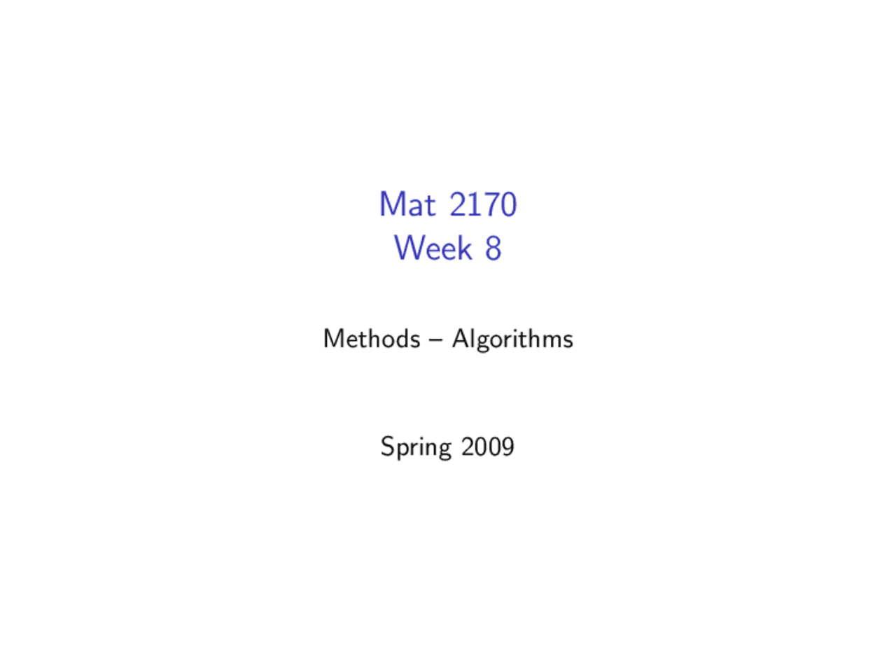 Computer Science I Assignment 8 Methods And Algorithms Mat 2170