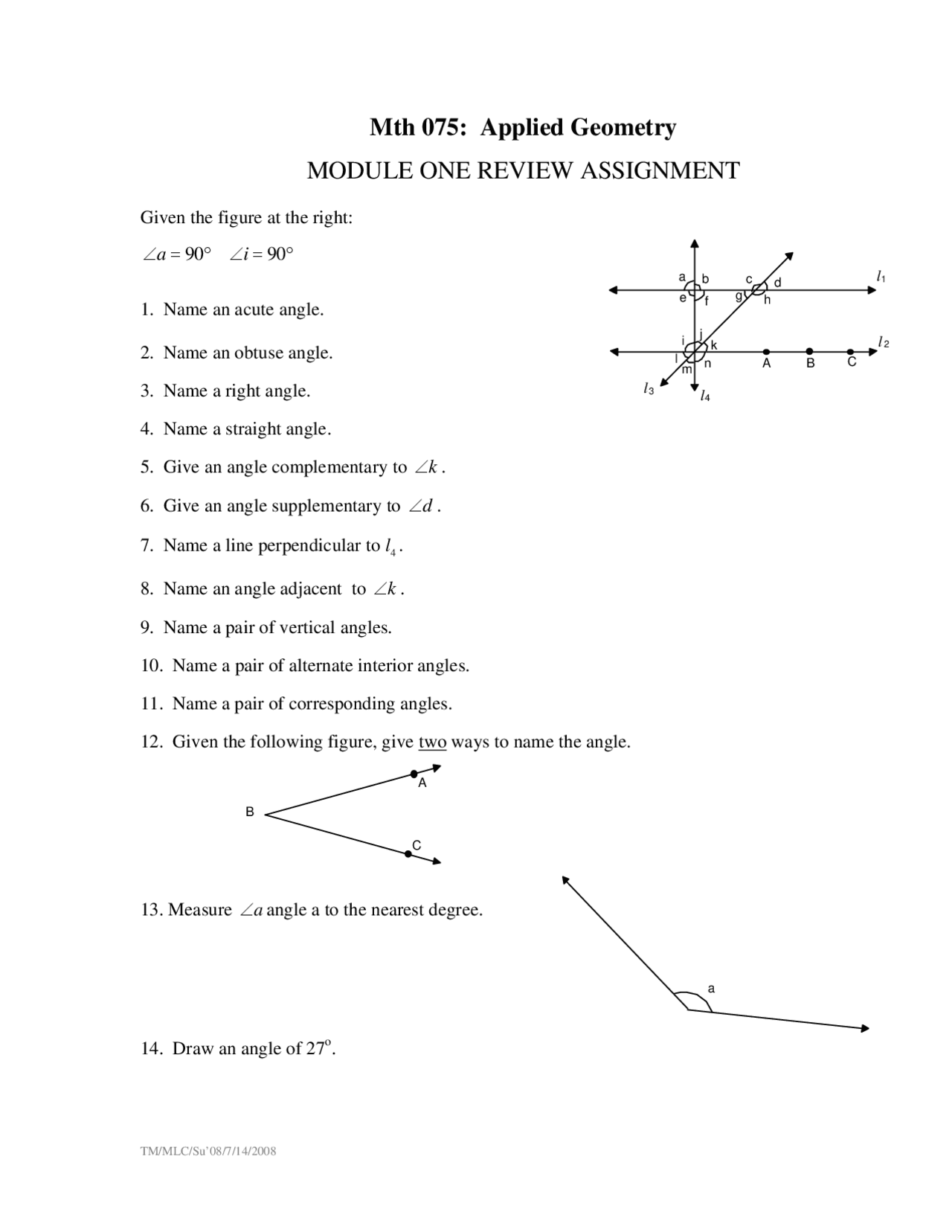 20 Questions On Applied Geometry Review Assignment Mth 075 Docsity