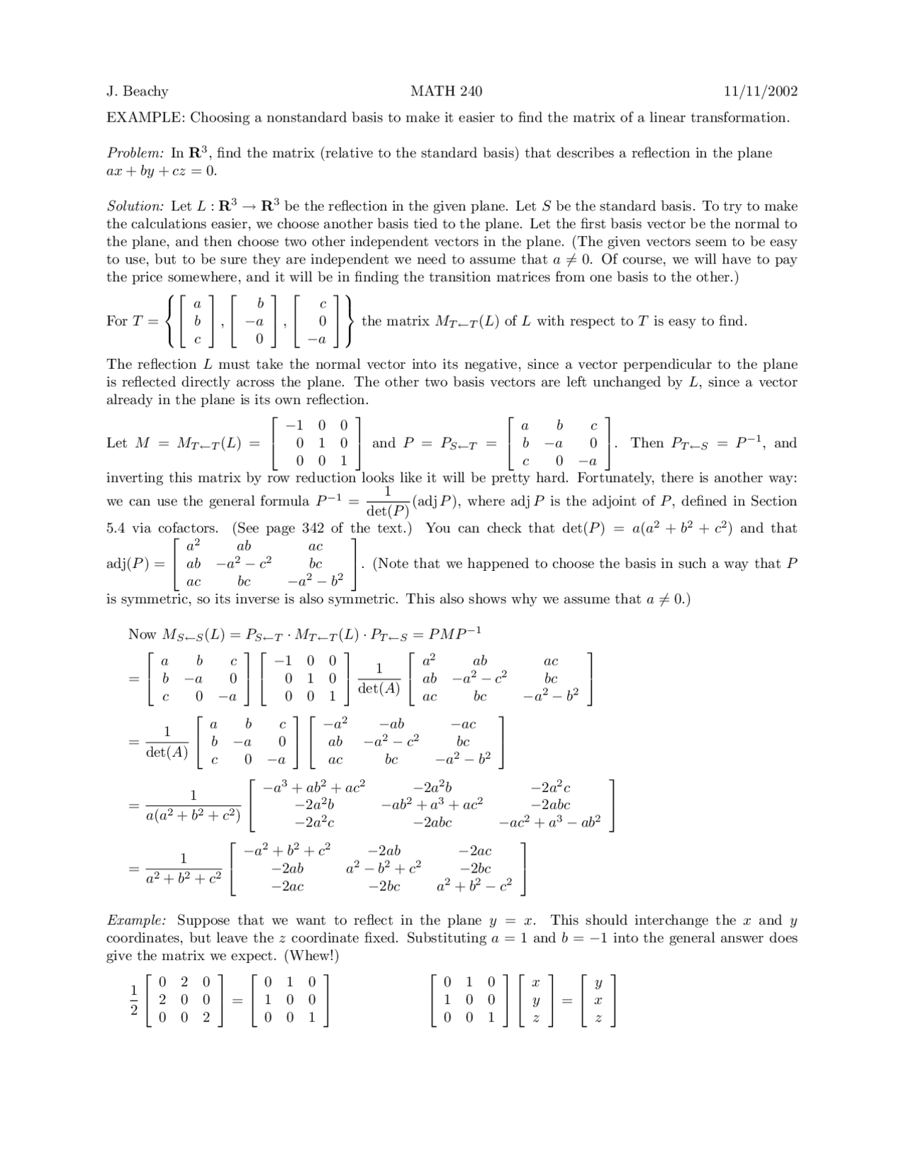 Solved Problems On Linear Transformations Of Matrix Homework Math 240 Docsity