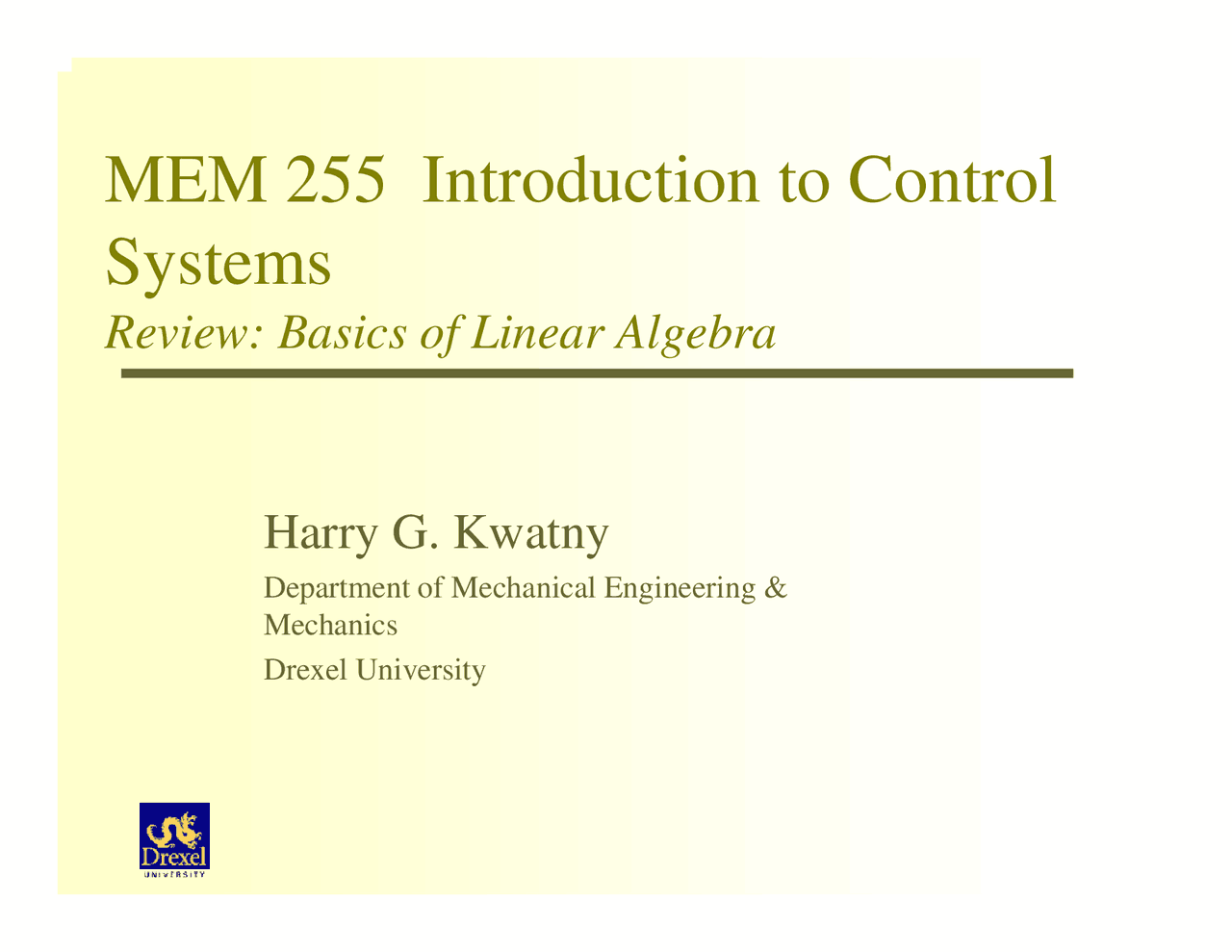 Basics of Linear Algebra - Lecture Slides | MEM 255 | Study notes ...