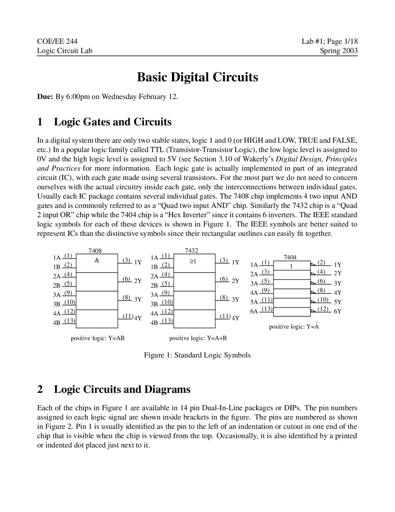 Lab 1 Basic Digital Circuits Logic Circuit Lab Ece 241 Docsity