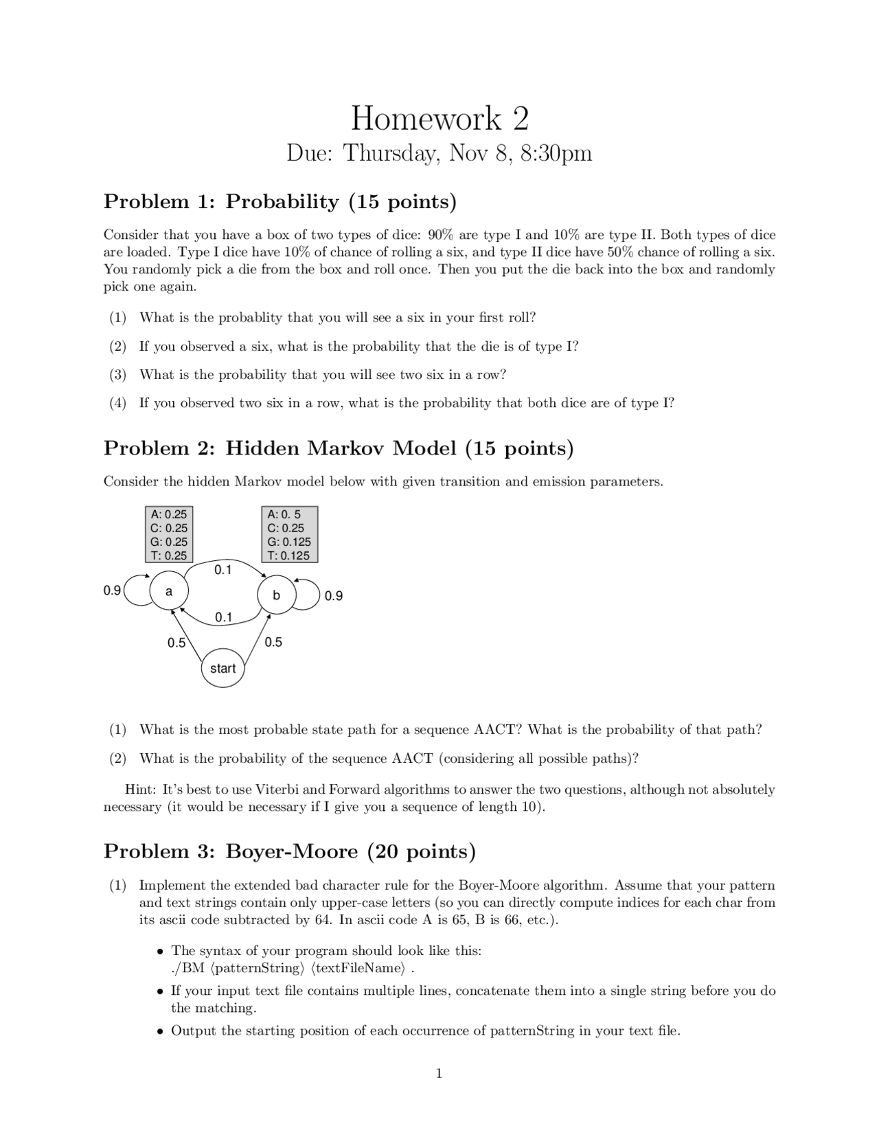 Homework Assignment in Probability, Hidden Markov Models, and String Matching Algorithms ...