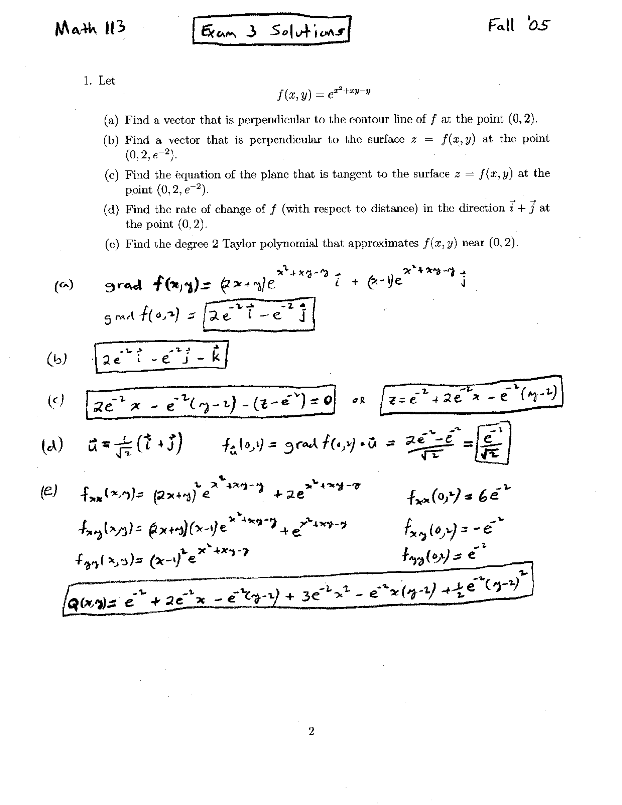 Exam 3 Solutions For Calculus Iii Multivariable Math 113 Exams
