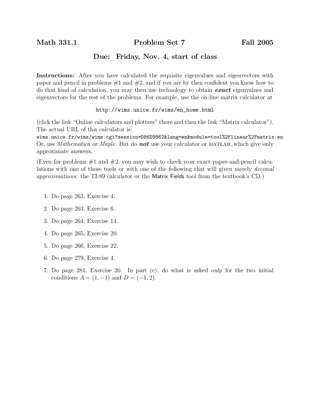 Problem Set 7 Ordinary Differential Equationsscience Engineering