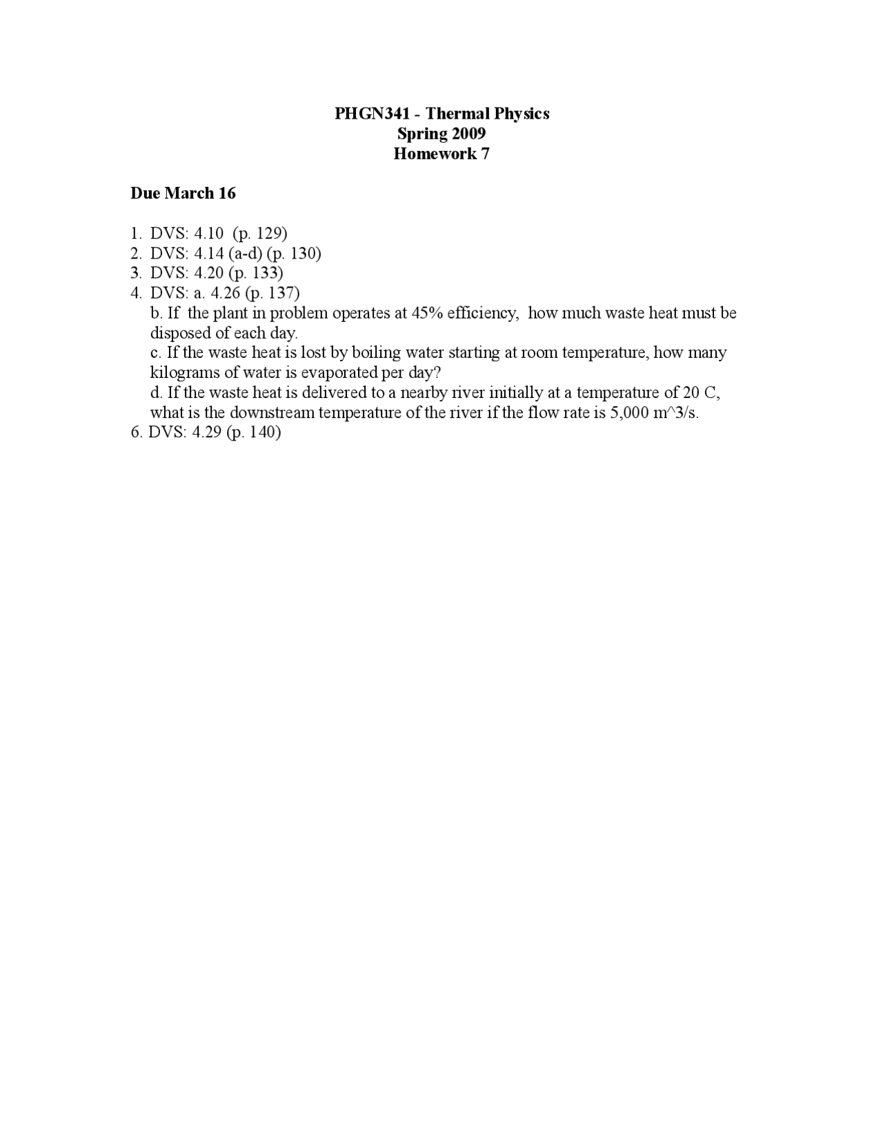Homework 7 Thermal Physics Spring 2009 Phgn 341 Docsity