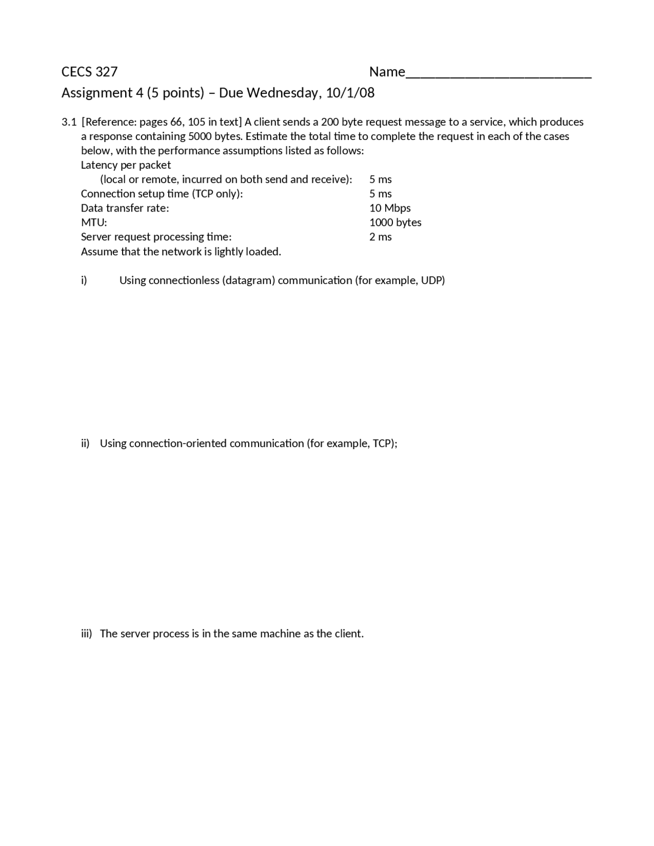 Assignment 4 Practice Problems On Net Centric Computing Cecs 327