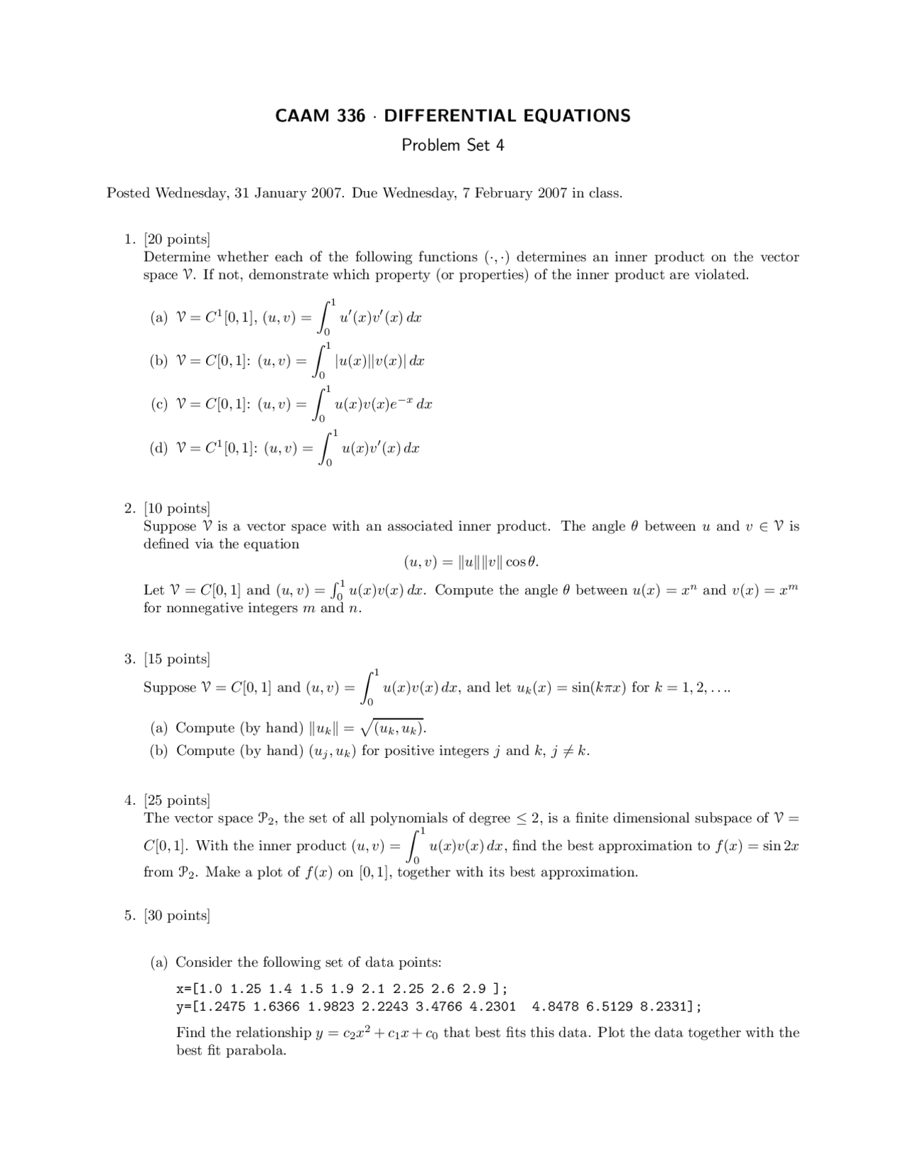 Differential Equations In Science And Engineering Homework 4 Caam