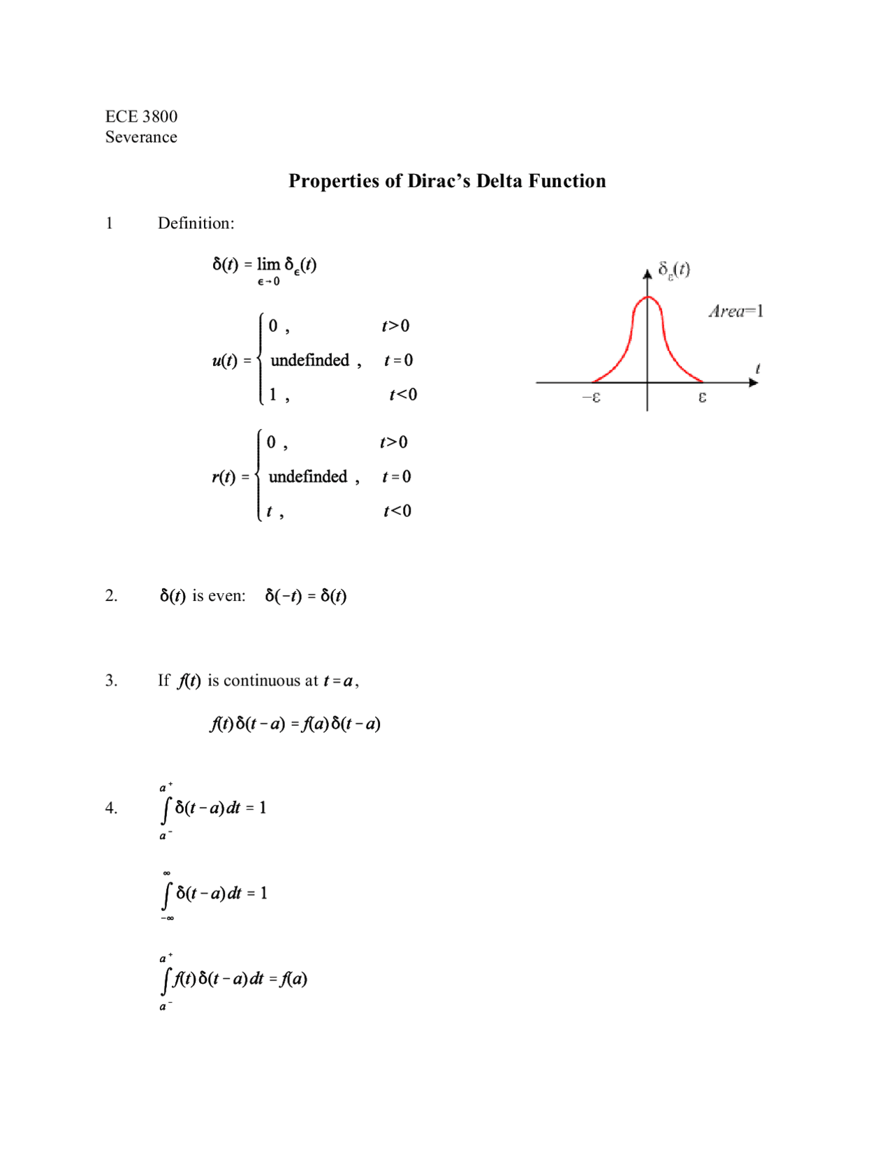 Properties Of Diracs Delta Function Ece 3800 Docsity