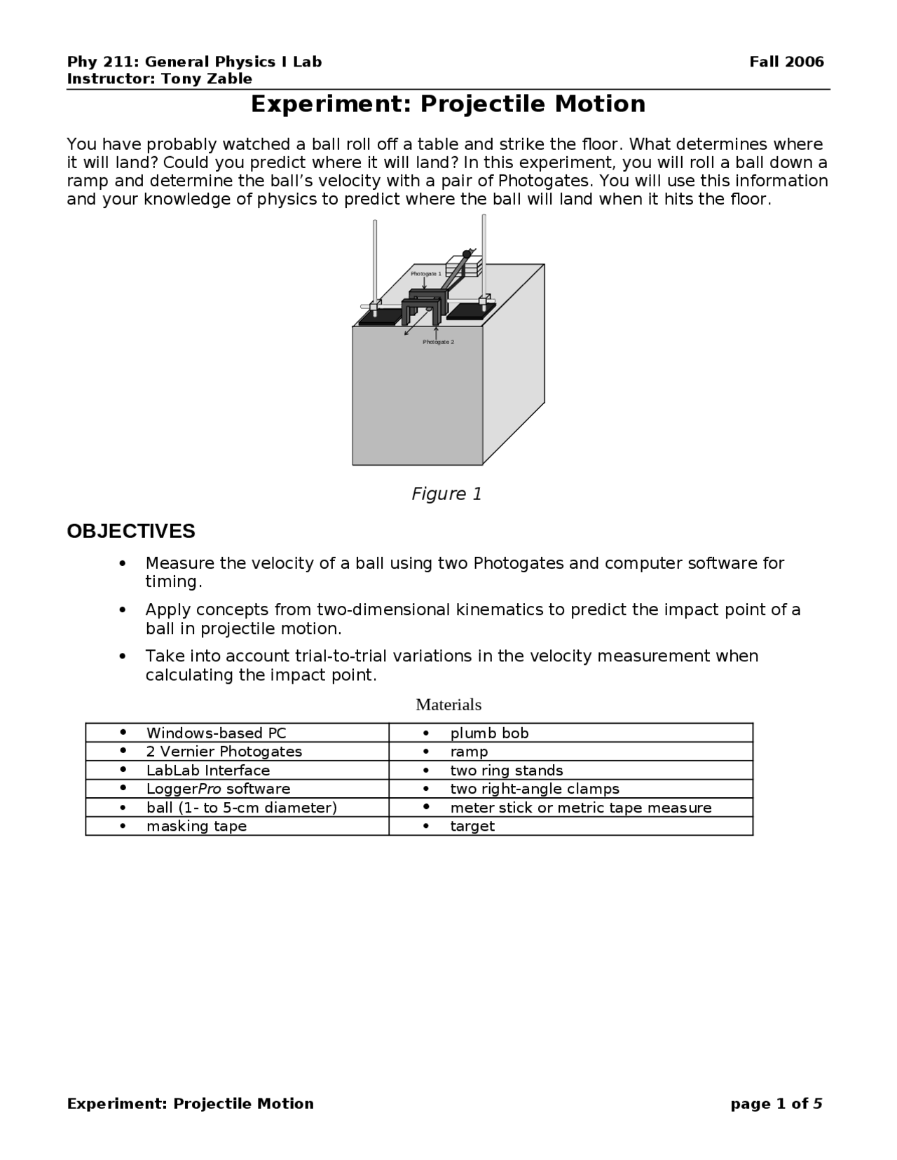 Projectile Motion In Calculus Of The General Physics Phy 211 Lab