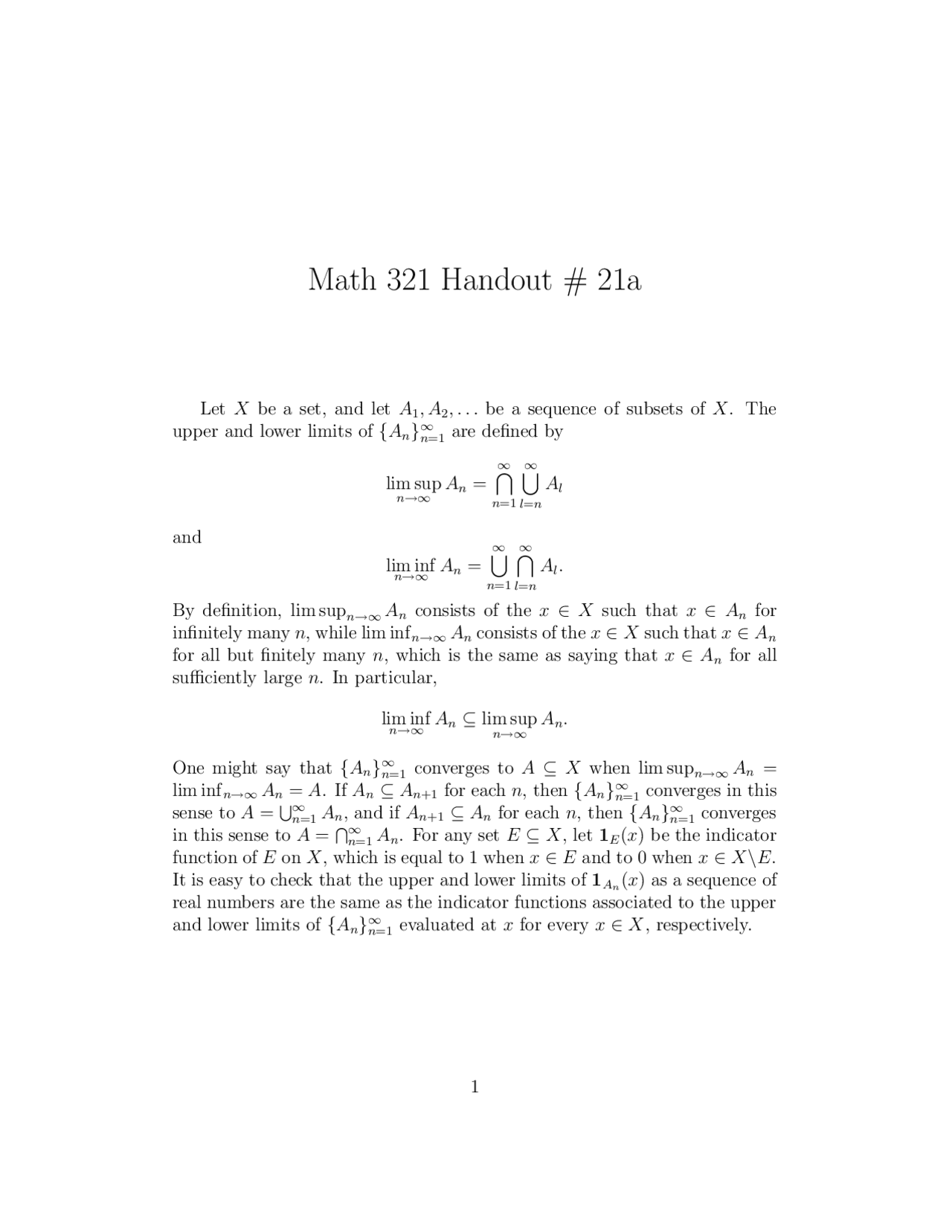 Lower Limit and Upper Limit - Introduction to Analysis I | MATH 321 ...