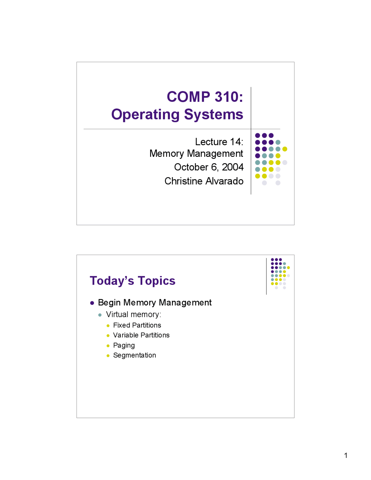 Memory Management Lecture Slides Comp 310 Docsity