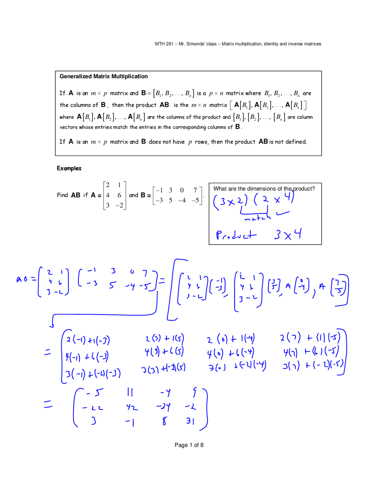 Generalized Matrix Multiplication, Identity and Inverse Matrices ...