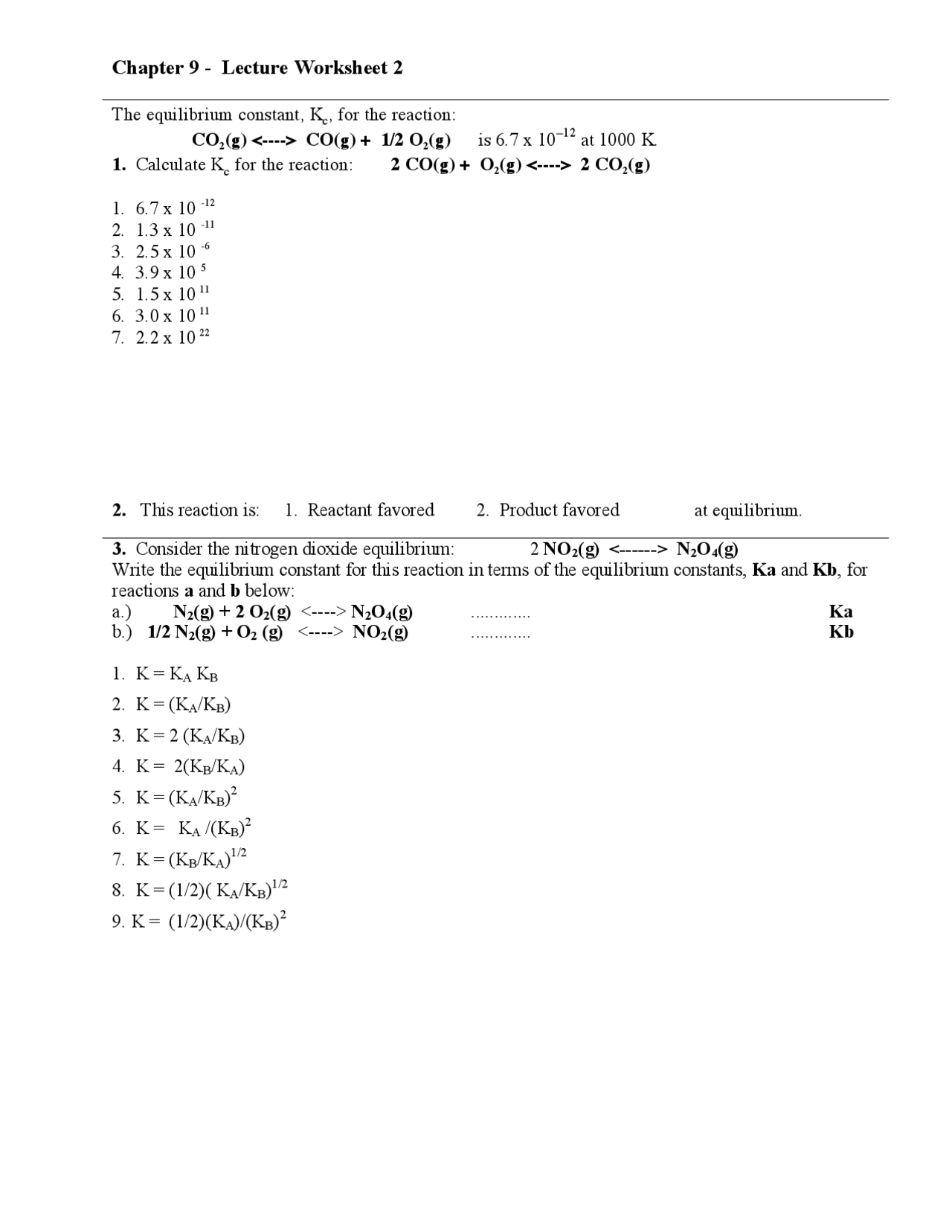 Lecture Worksheet 2 - General Chemistry II | CHEM 122 - Docsity