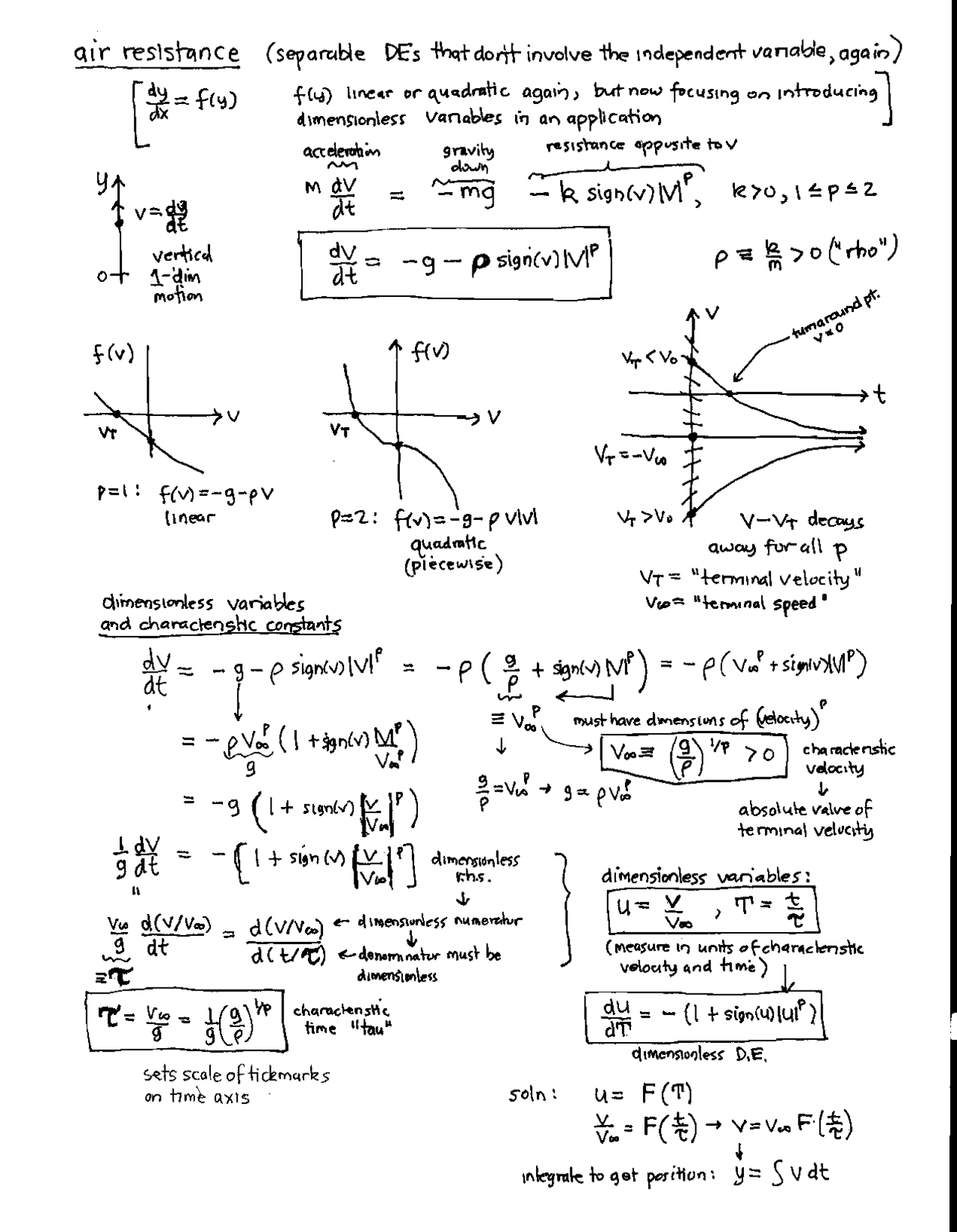 Lecture Notes On Air Resistance Differential Equation With Linear