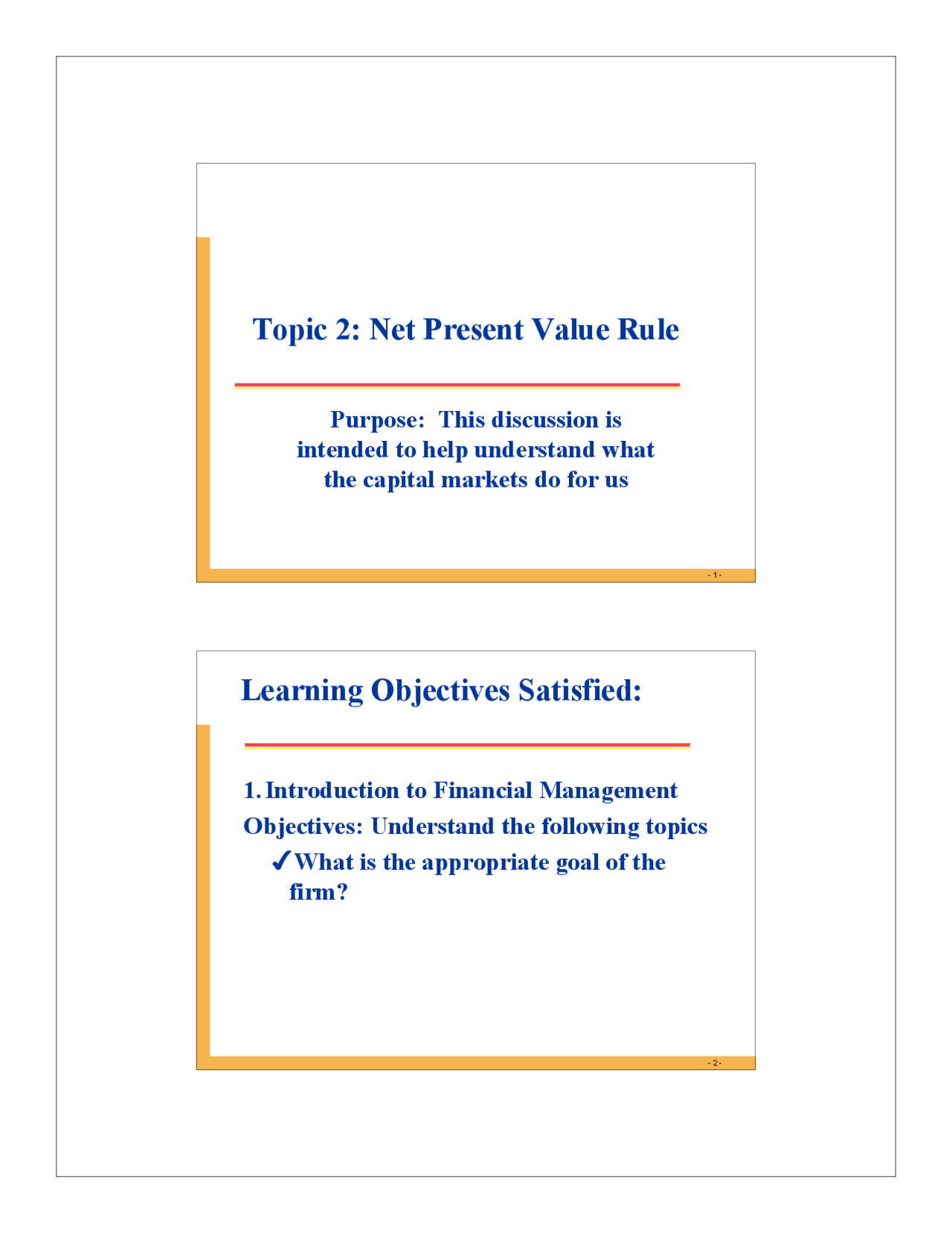 Net Present Value Rule - Lecture Slides | FINA 3770 - Docsity