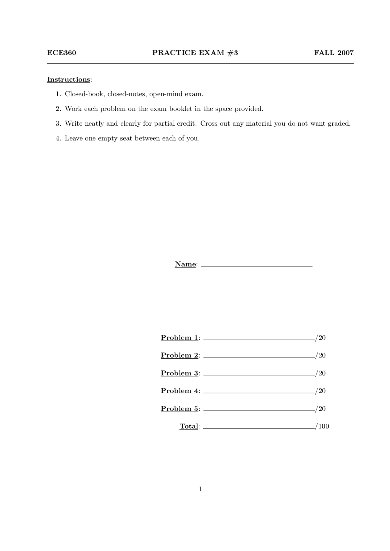 7 Questions For Practice Exam 3 System Modeling And Control Ece 360