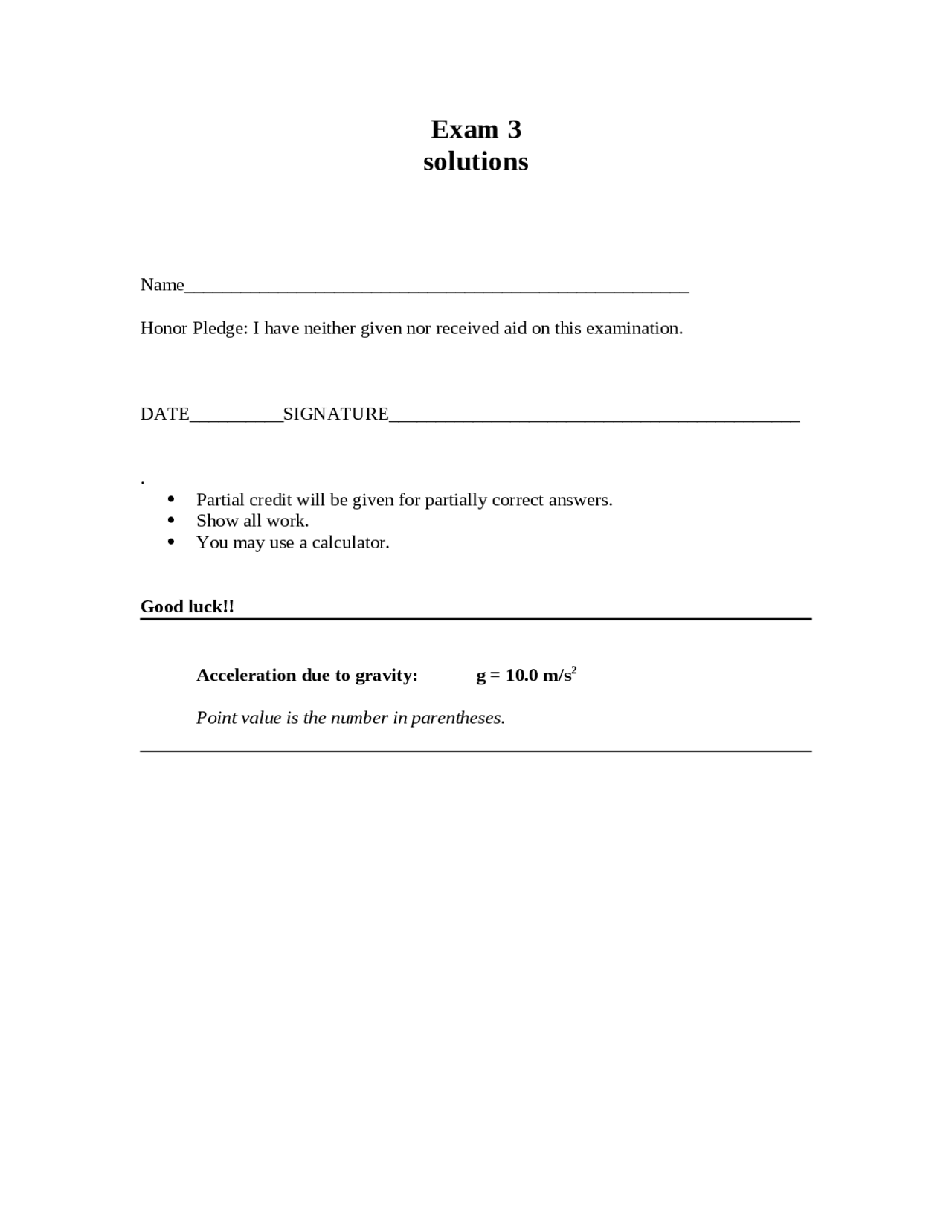 Midterm Exam 3 With Solution General Physics I Phy 113 Docsity