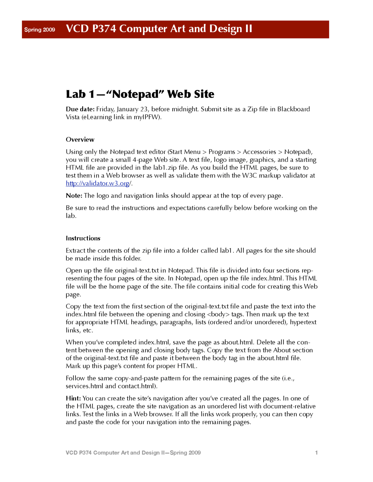 Lab 1 Notepad Web Site Computer Art And Design Ii Vcd P374 Docsity