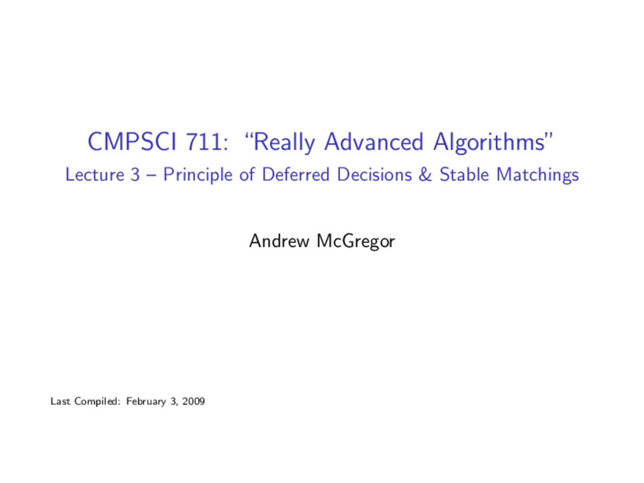 Principles of Buffered Decision and Stable Matching | CMPSCI 711 - Docsity