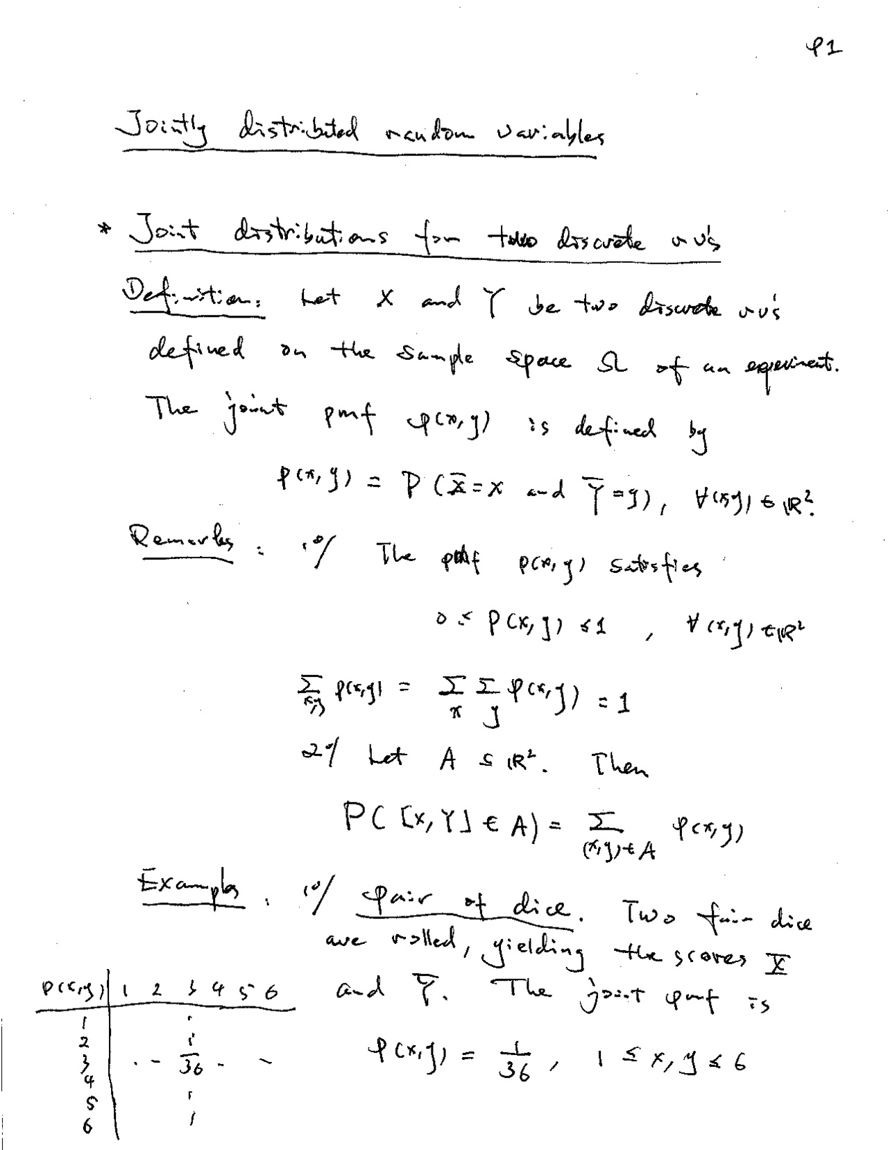Notes On Jointly Distributed Random Variables Math 3338 Docsity