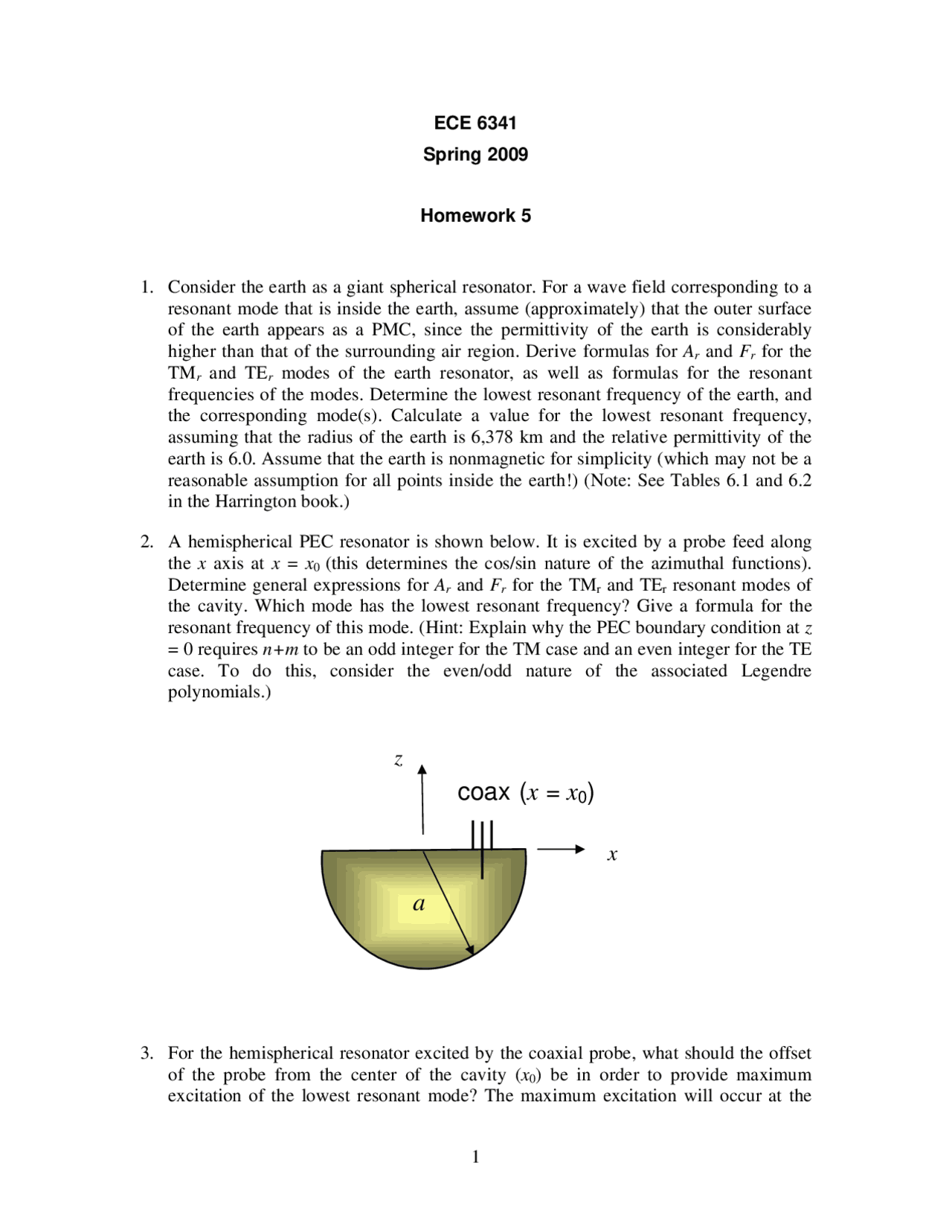 Advanced Electromagnetic Waves Practice Homework 5 Ece 6341 Docsity