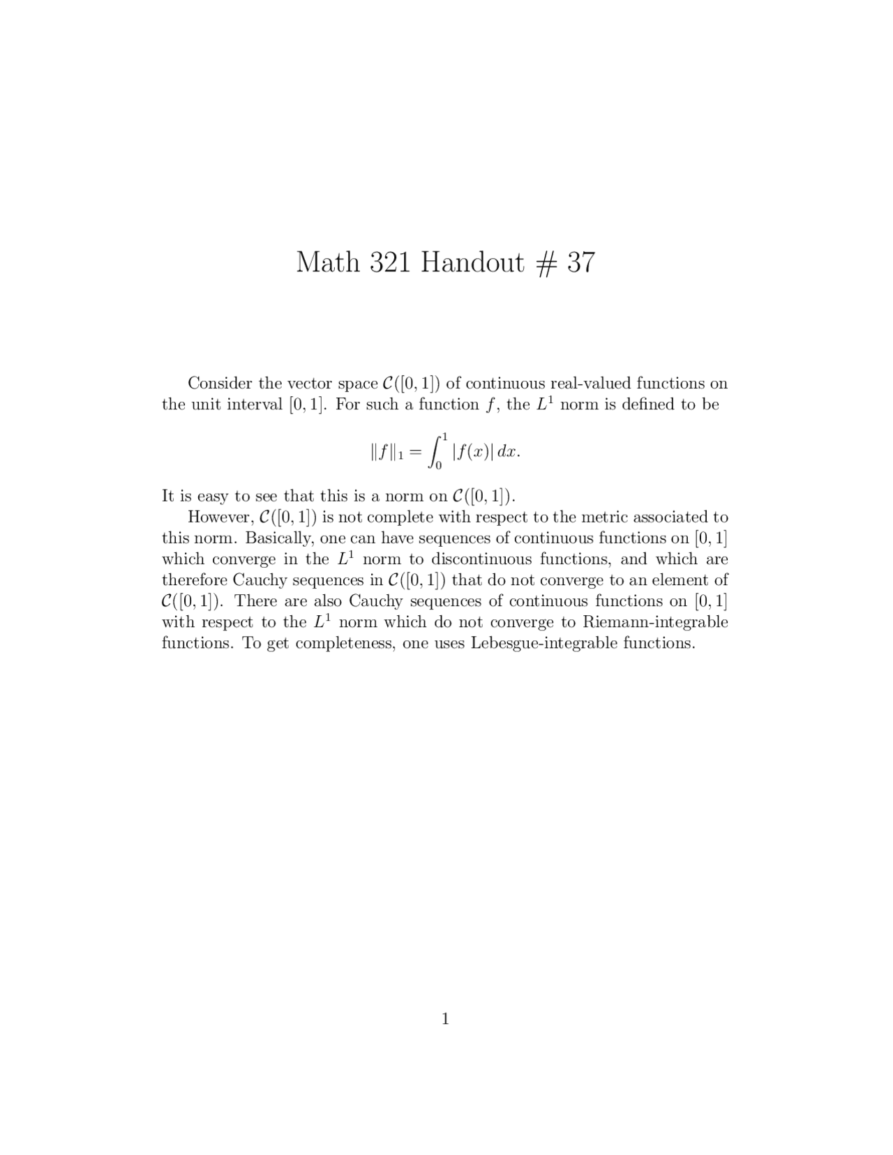 Sequence of Continuous Function - Introduction to Analysis I | MATH 321 - Docsity