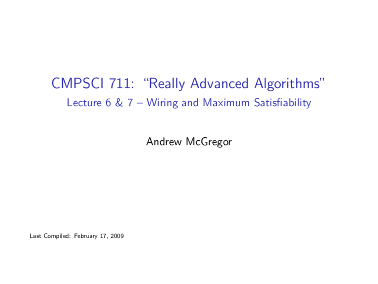 Wiring And Maximum Satisfy Ability Outline Cmpsci 711 Docsity