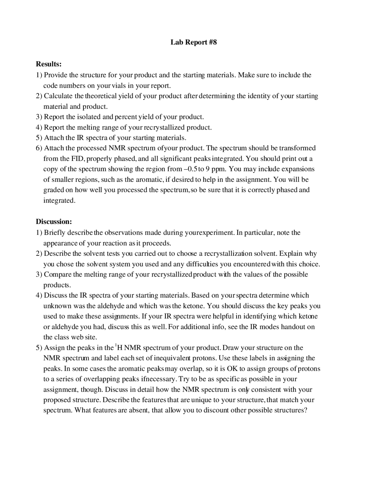 Lab Report 8 - Elementary Organic Chemistry Laboratory | CH 237 - Docsity